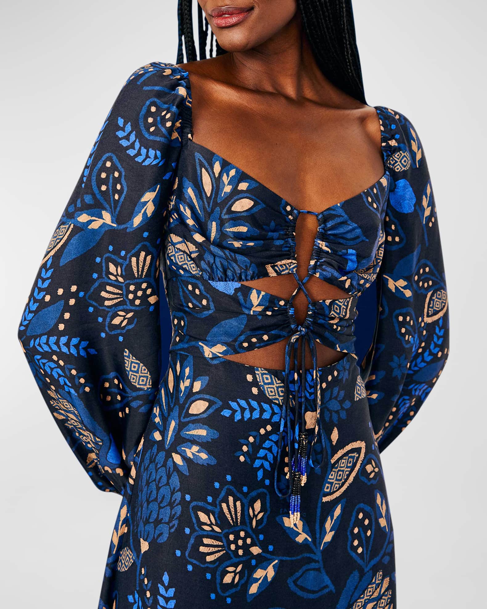 Farm Rio Macaw Forest Printed Cutout Midi Dress | Neiman Marcus