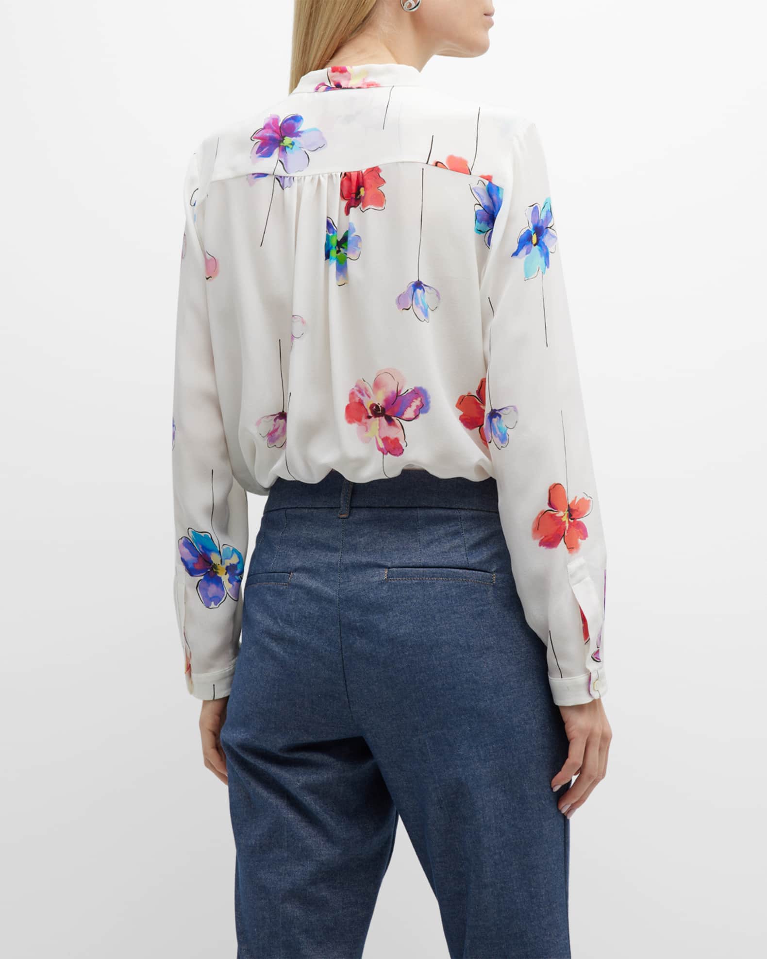 Marella Meringa Floral-Print Silk Blouse | Neiman Marcus