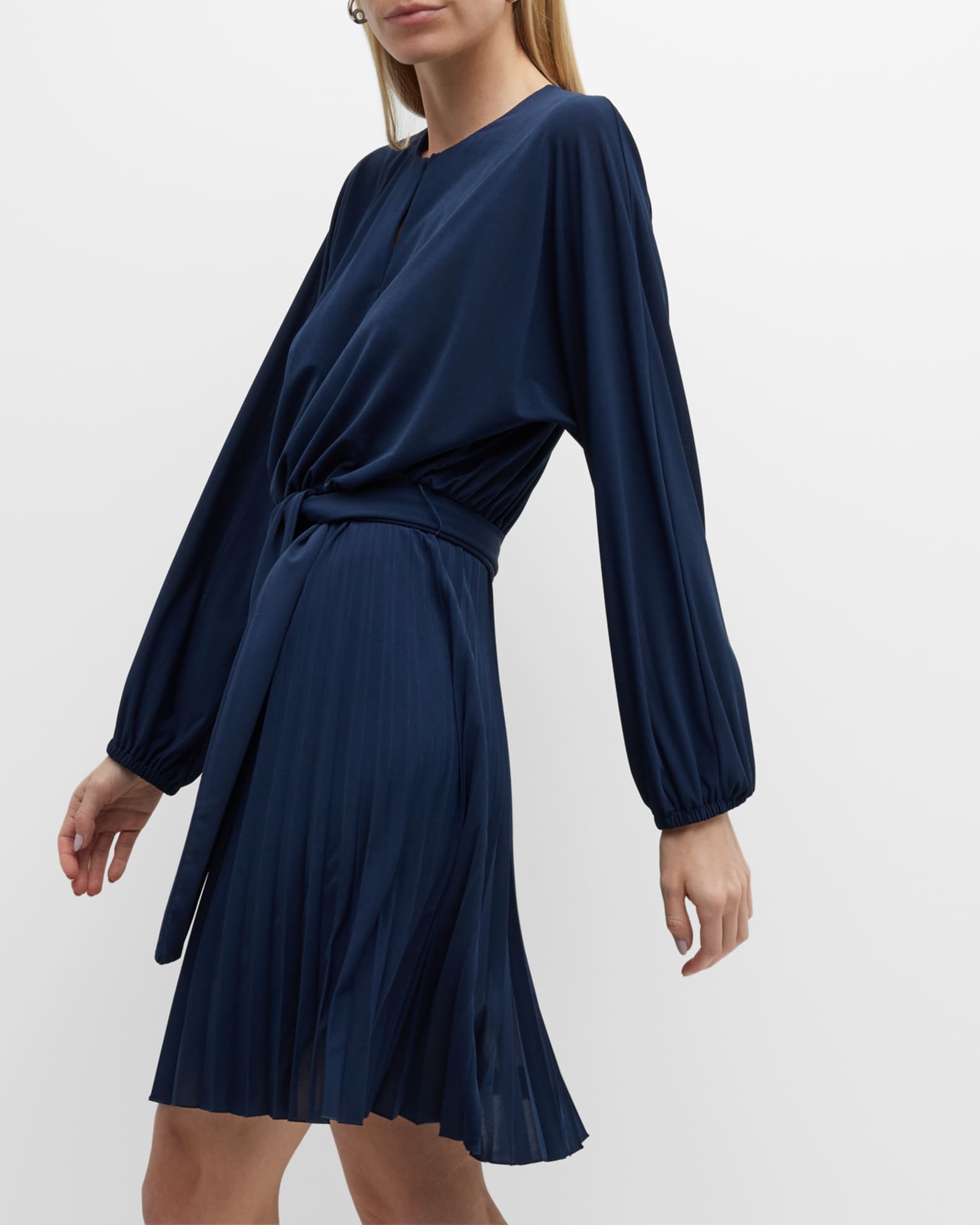 Marella Dada Pleated Blouson-Sleeve Jersey Dress | Neiman Marcus