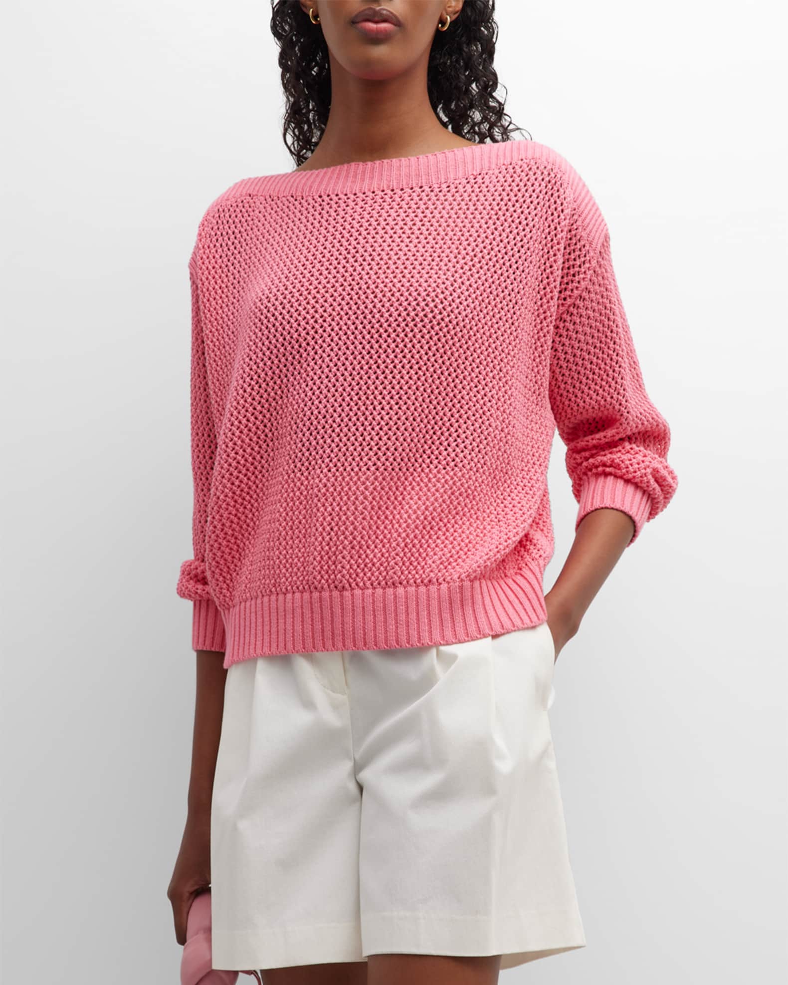 Marella Mode Bateau-Neck Open-Knit Sweater | Neiman Marcus
