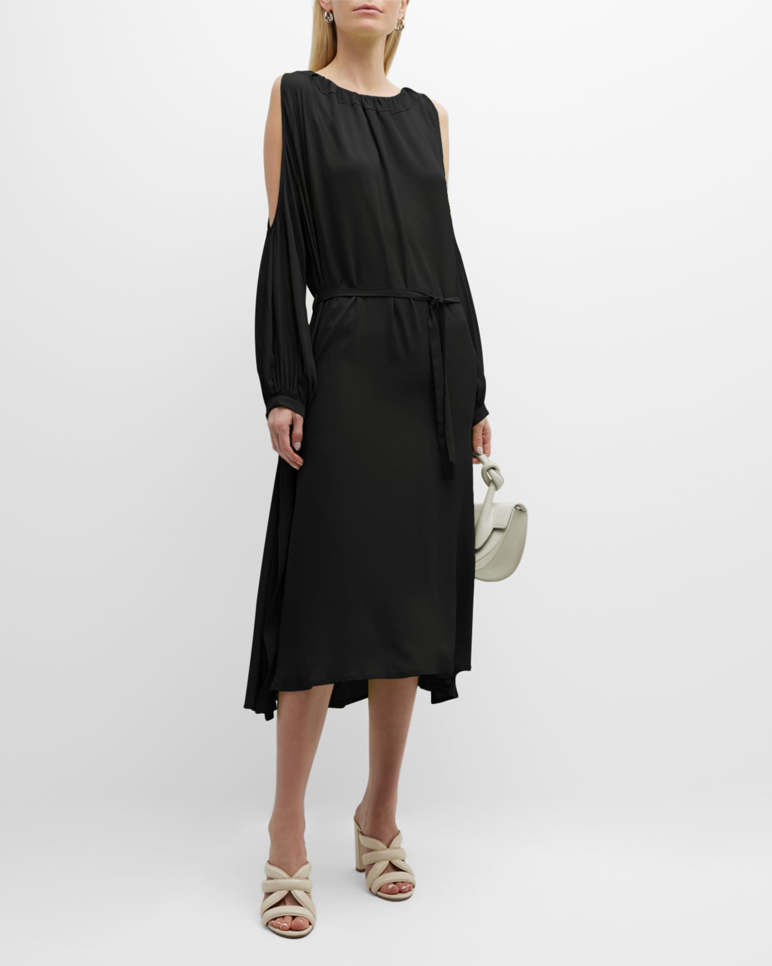MeimeiJ Cold-Shoulder Blouson-Sleeve Midi Dress | Neiman Marcus