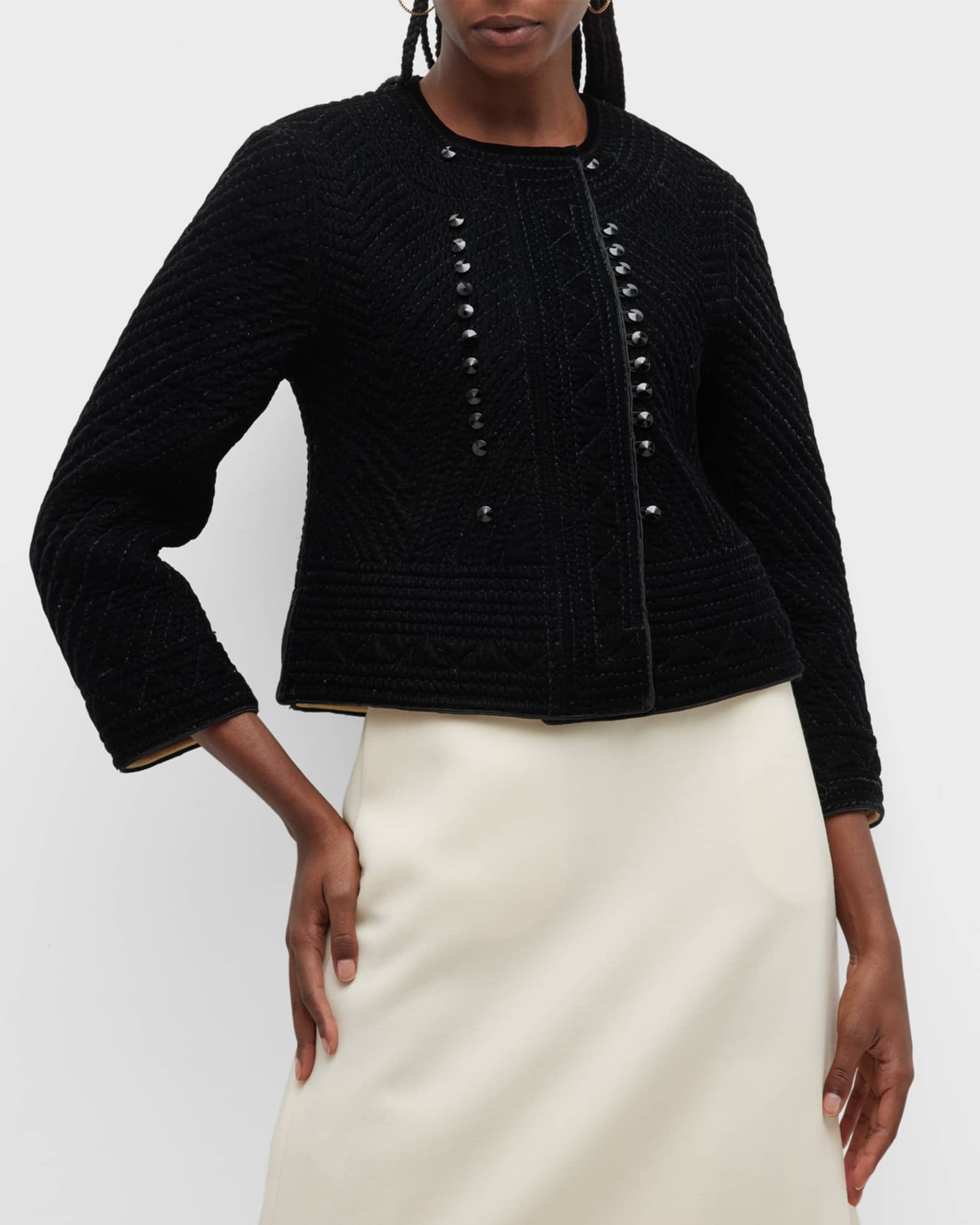 Tory Burch Quilted Double-Breasted Velvet Jacket | Neiman Marcus