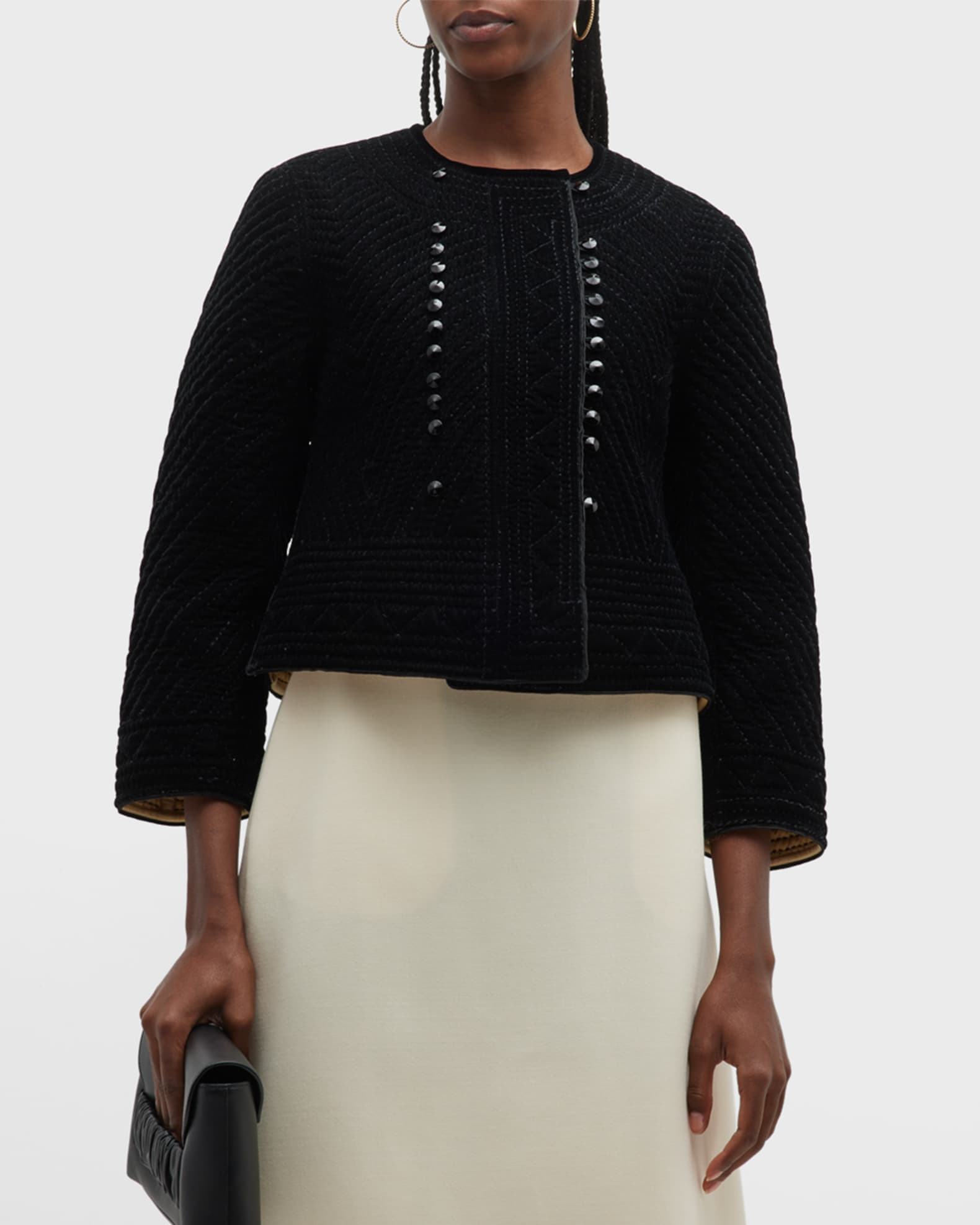 Tory Burch Quilted Double-Breasted Velvet Jacket | Neiman Marcus