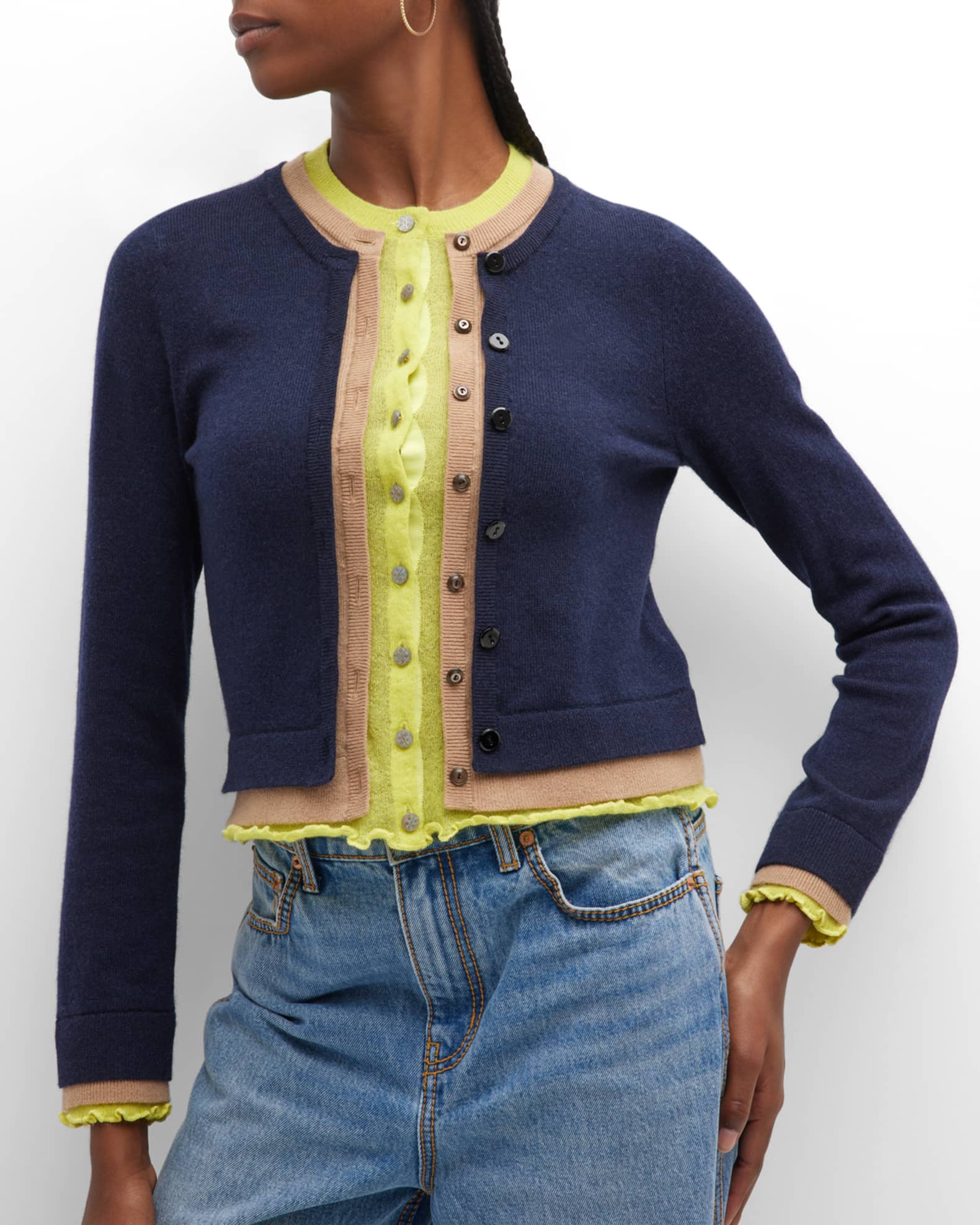 Tory Burch Triple-Layer Button-Down Cashmere Cardigan | Neiman Marcus