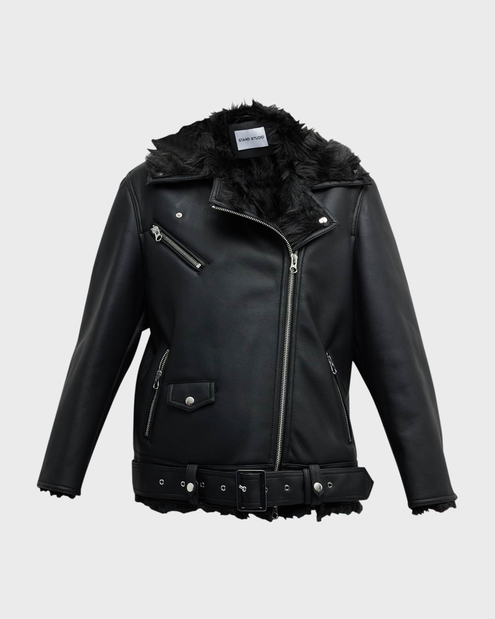 Stand Studio Carrie Faux Shearling Biker Jacket | Neiman Marcus
