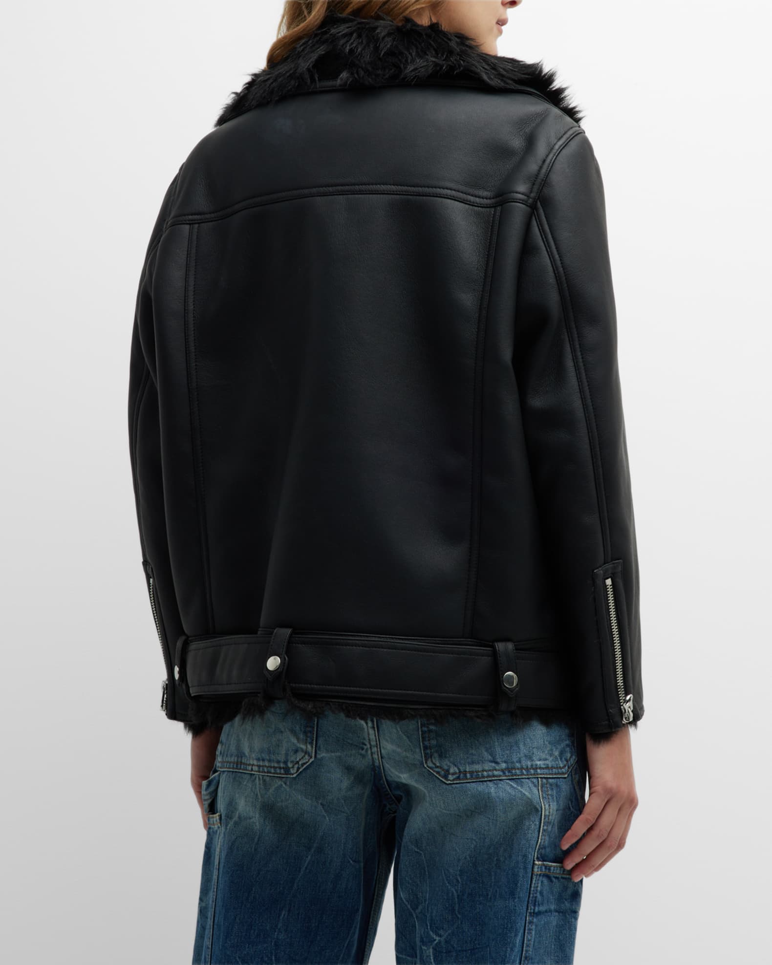 Stand Studio Carrie Faux Shearling Biker Jacket | Neiman Marcus