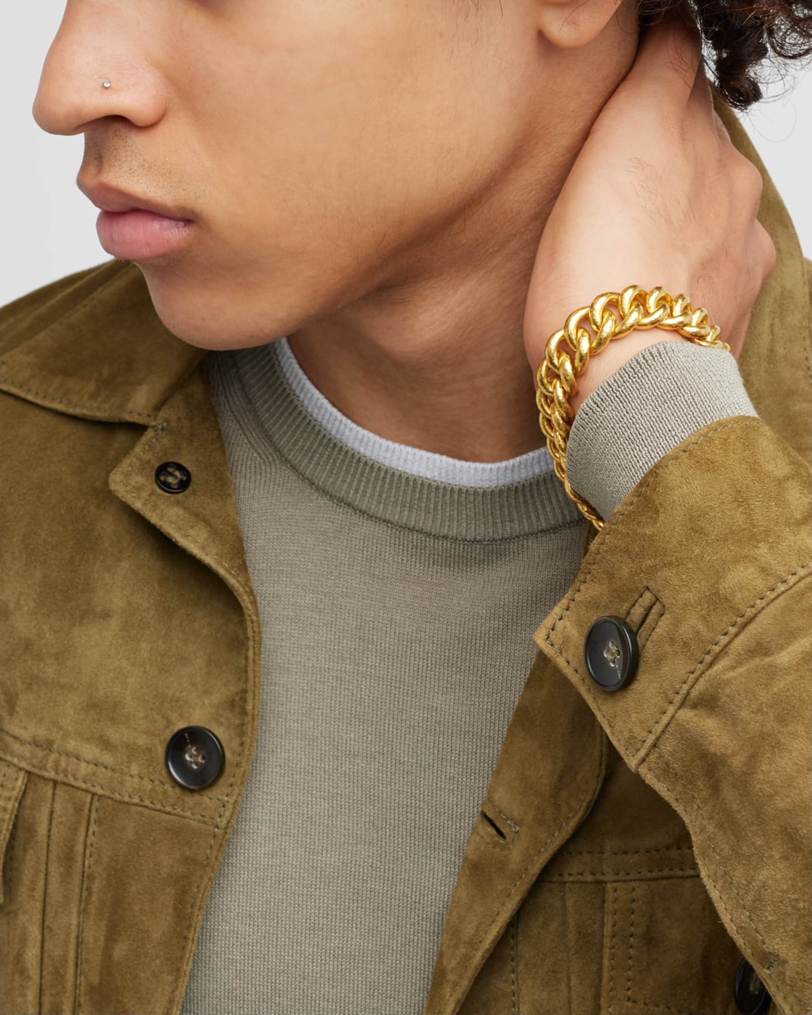 Gurhan Men's Hammered 24K Yellow Gold Cuban Chain Bracelet | Neiman Marcus