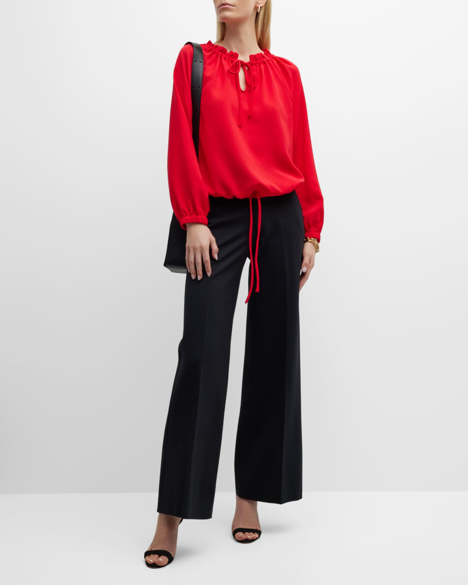 Emporio Armani Blouson-Sleeve Keyhole Parachute Top | Neiman Marcus
