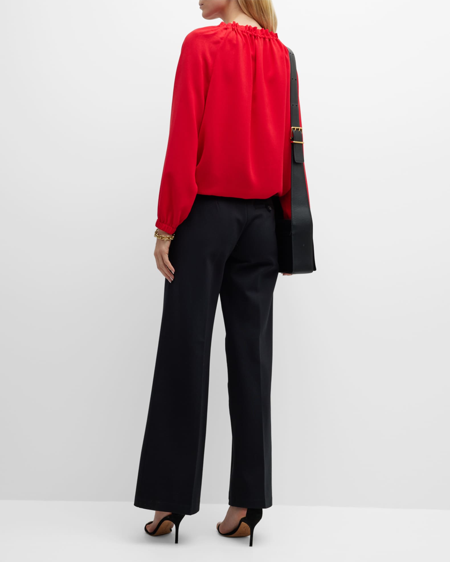 Emporio Armani Blouson-Sleeve Keyhole Parachute Top | Neiman Marcus