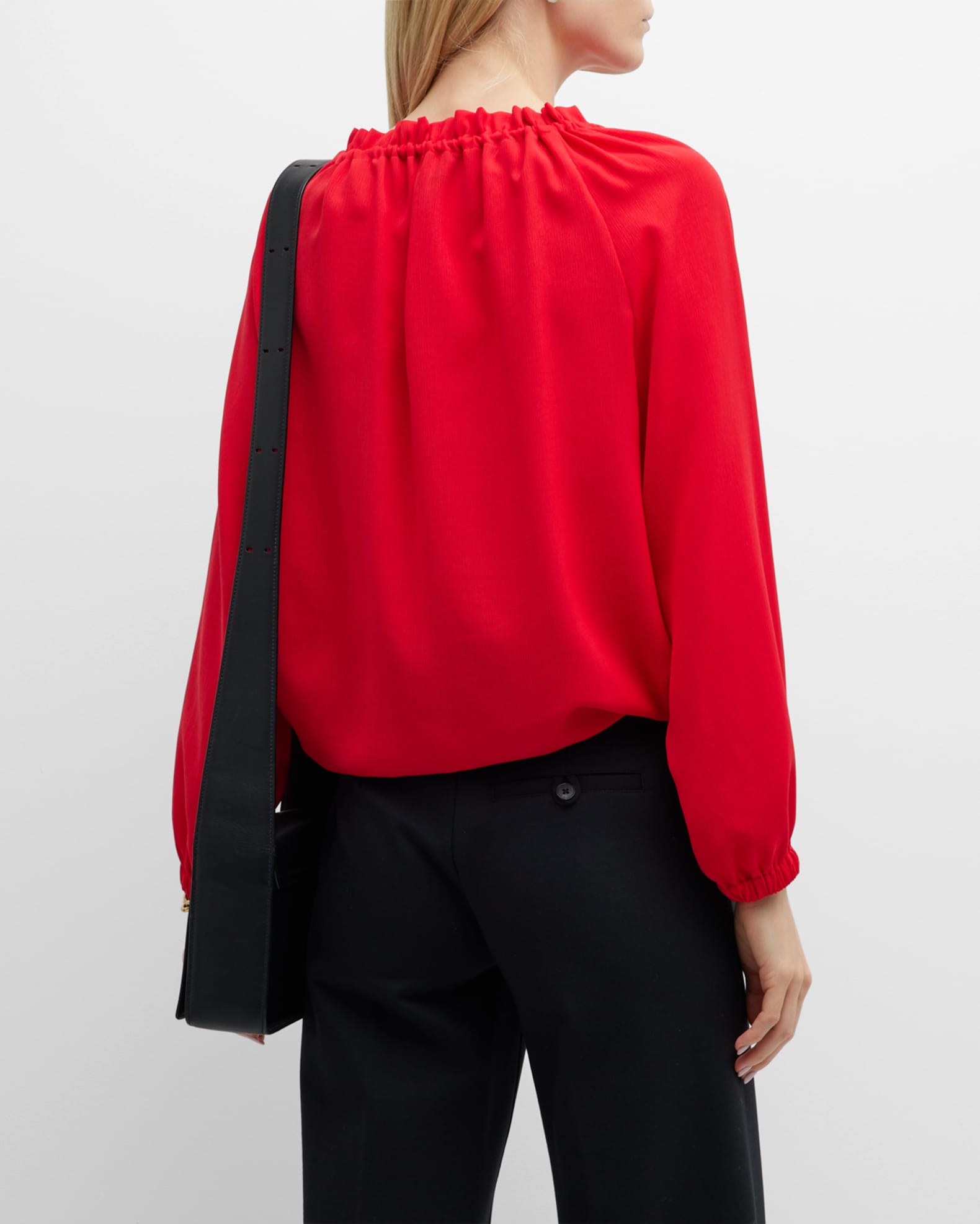 Emporio Armani Blouson-Sleeve Keyhole Parachute Top | Neiman Marcus