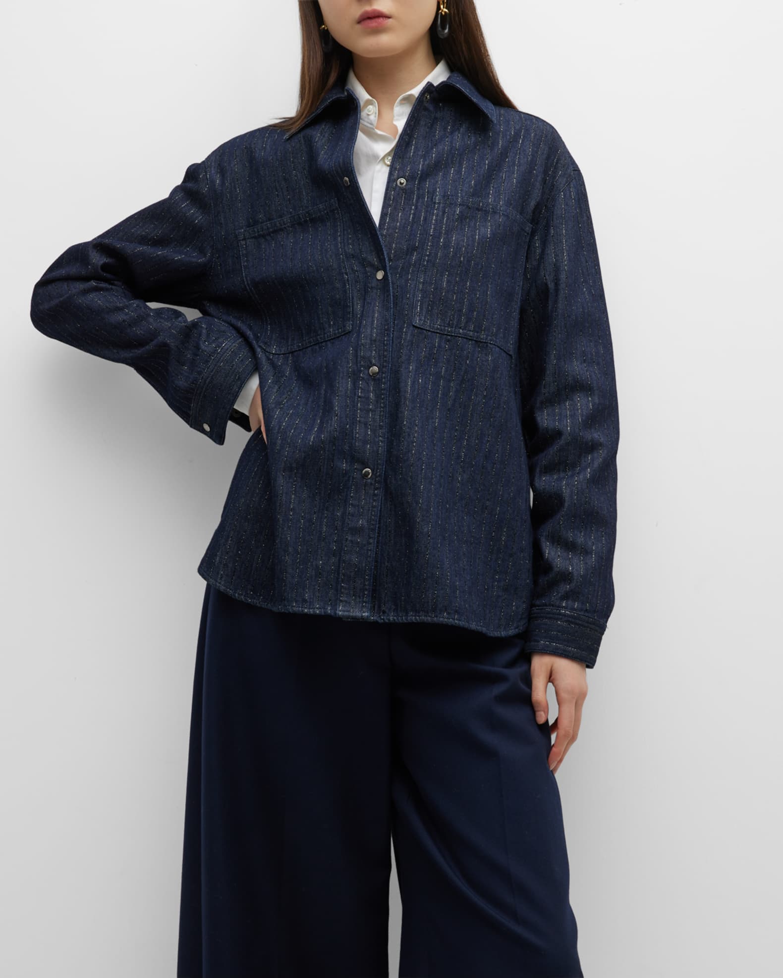 Emporio Armani Denim Shimmer Pinstripe Jacket | Neiman Marcus