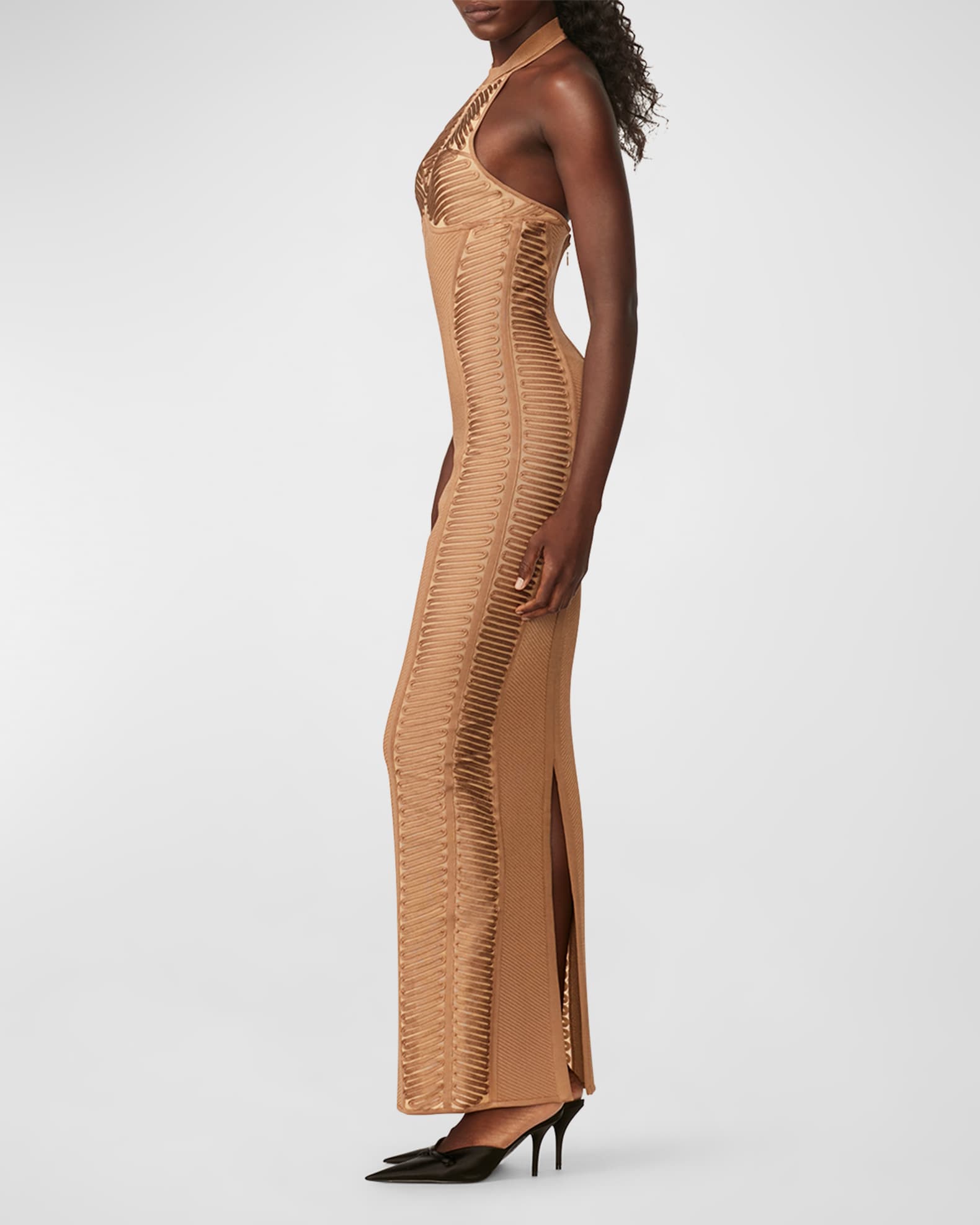 Herve Leger x Law Roach Ribbon Embroidered Bustier Halter Gown | Neiman ...