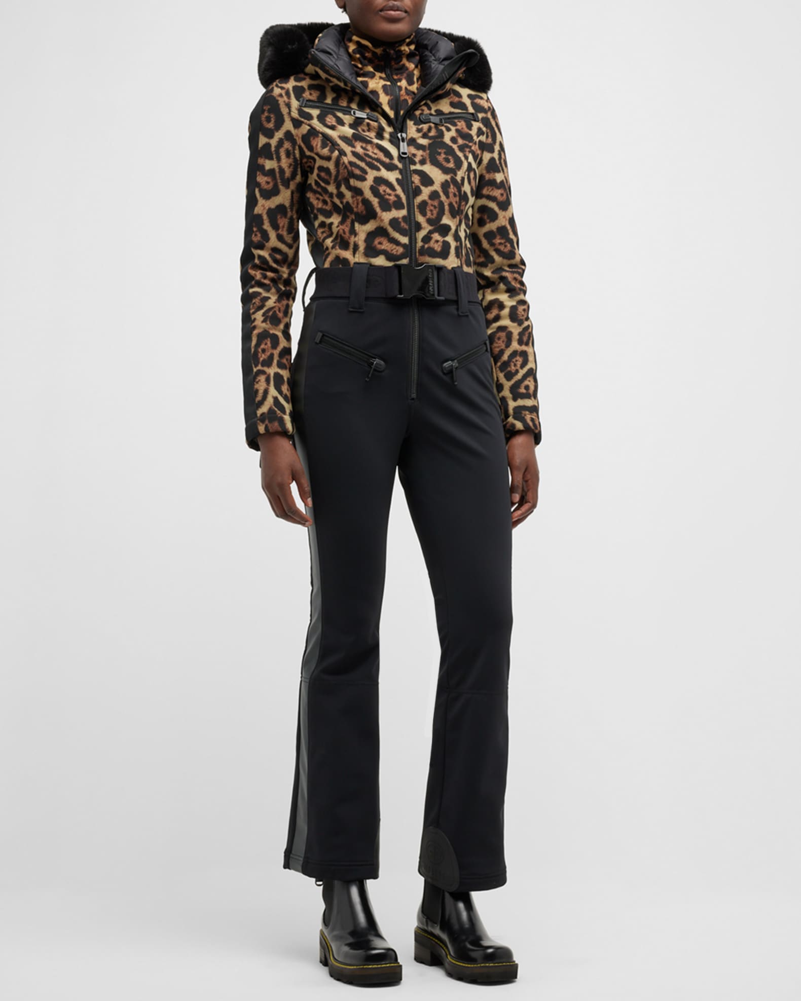 Goldbergh Lynx Leopard Print Belted Ski Suit | Neiman Marcus