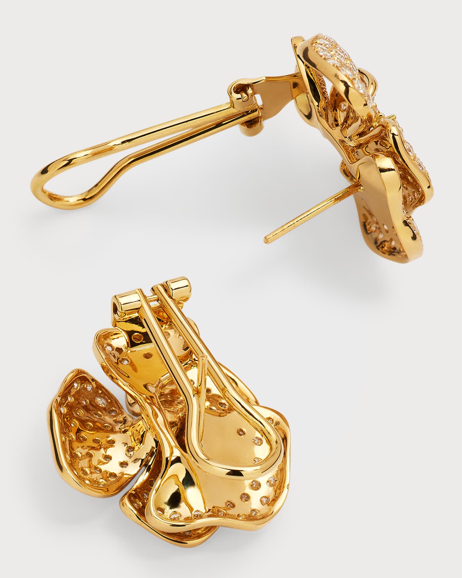 Leo Pizzo 18K Yellow Gold Pave Diamond Flower Omega Post Earrings ...