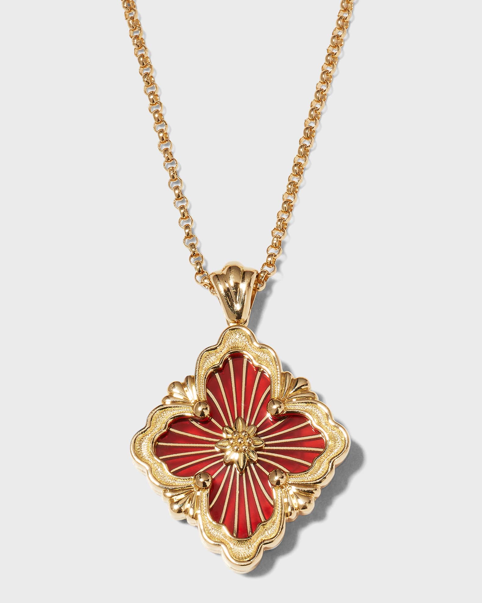 Buccellati Opera Tulle 18K Gold Red Enamel Pendant Necklace | Neiman Marcus