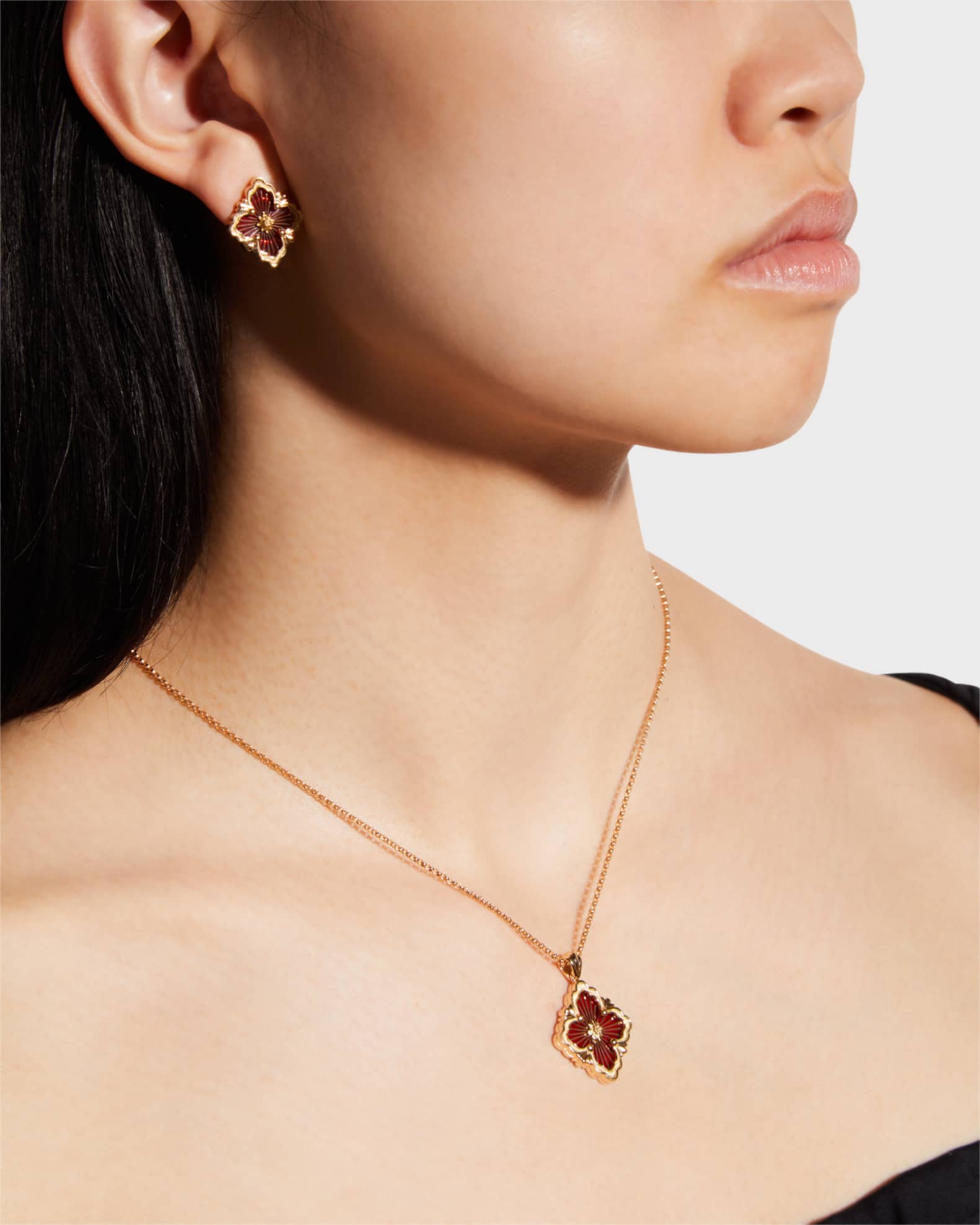 Buccellati Opera Tulle 18K Gold Red Enamel Pendant Necklace | Neiman Marcus
