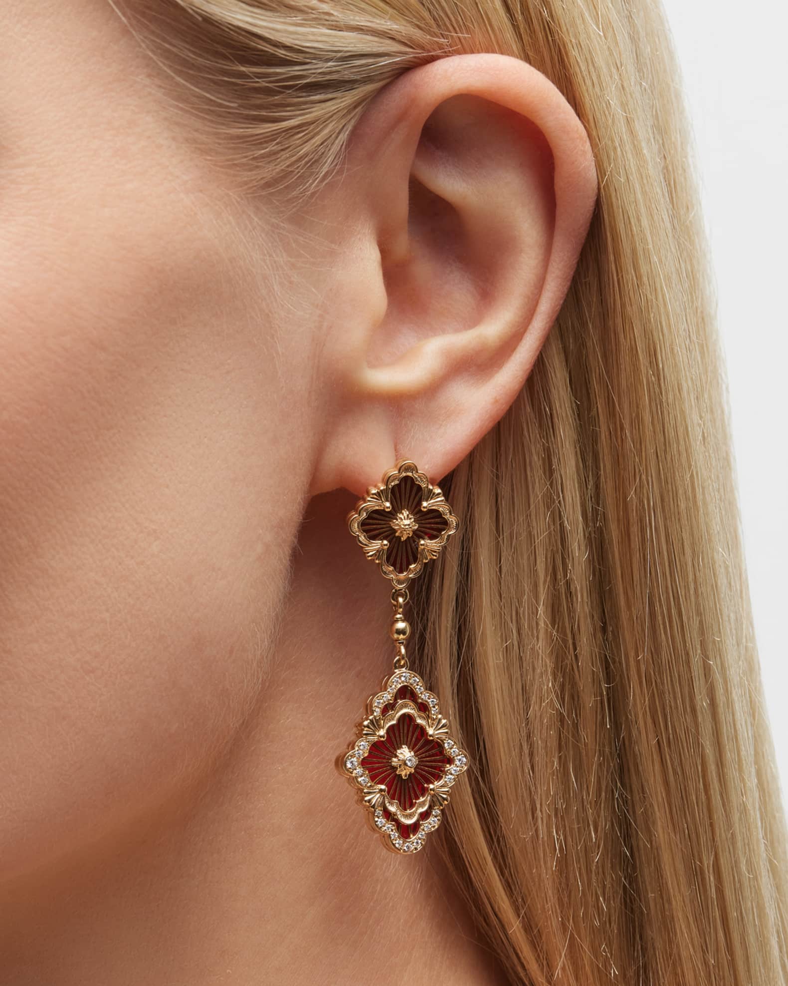 Buccellati Opera Tulle 18K Gold Red Enamel Diamond Earrings | Neiman Marcus