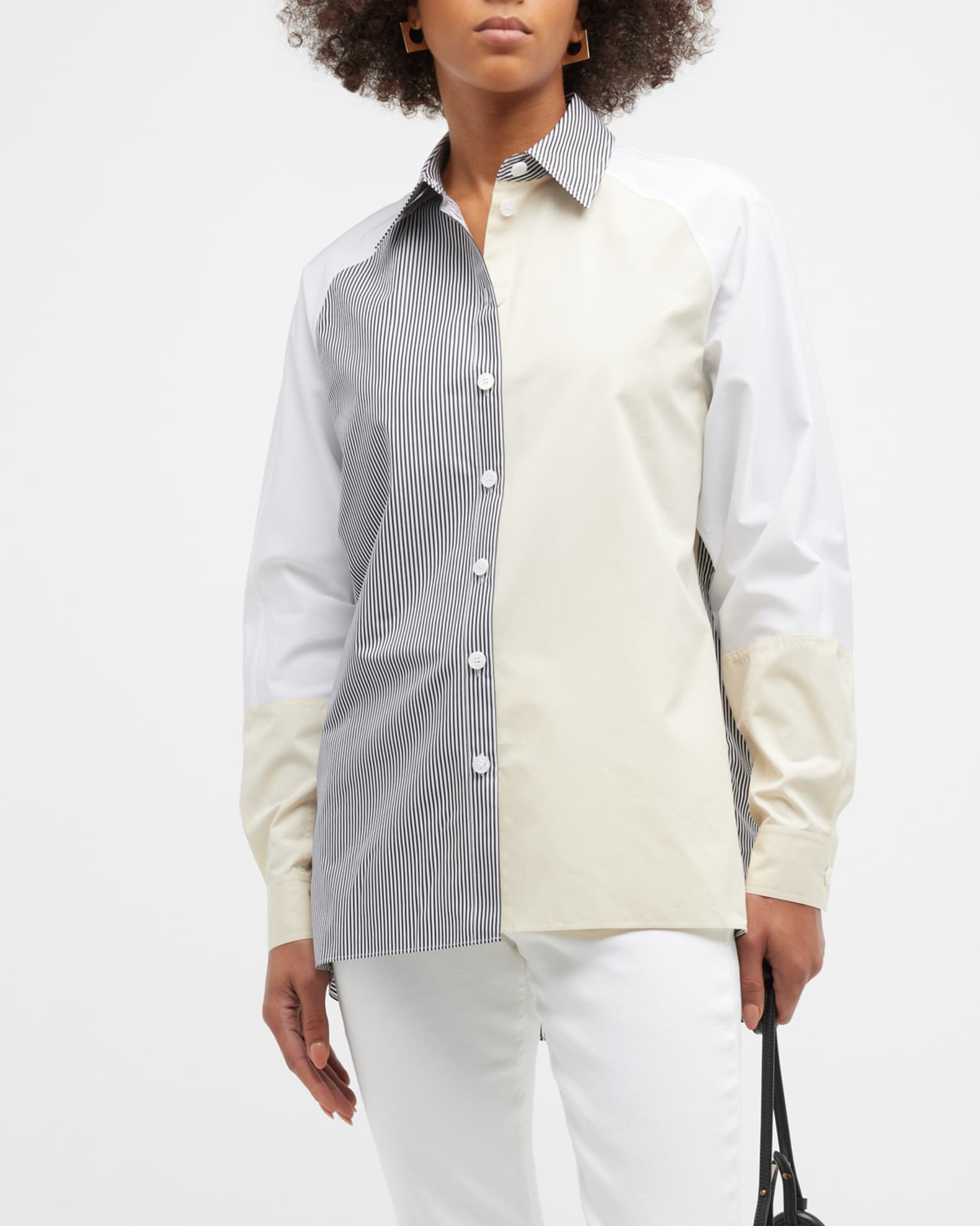 Lafayette 148 New York Striped Colorblock Button-Down Shirt | Neiman Marcus