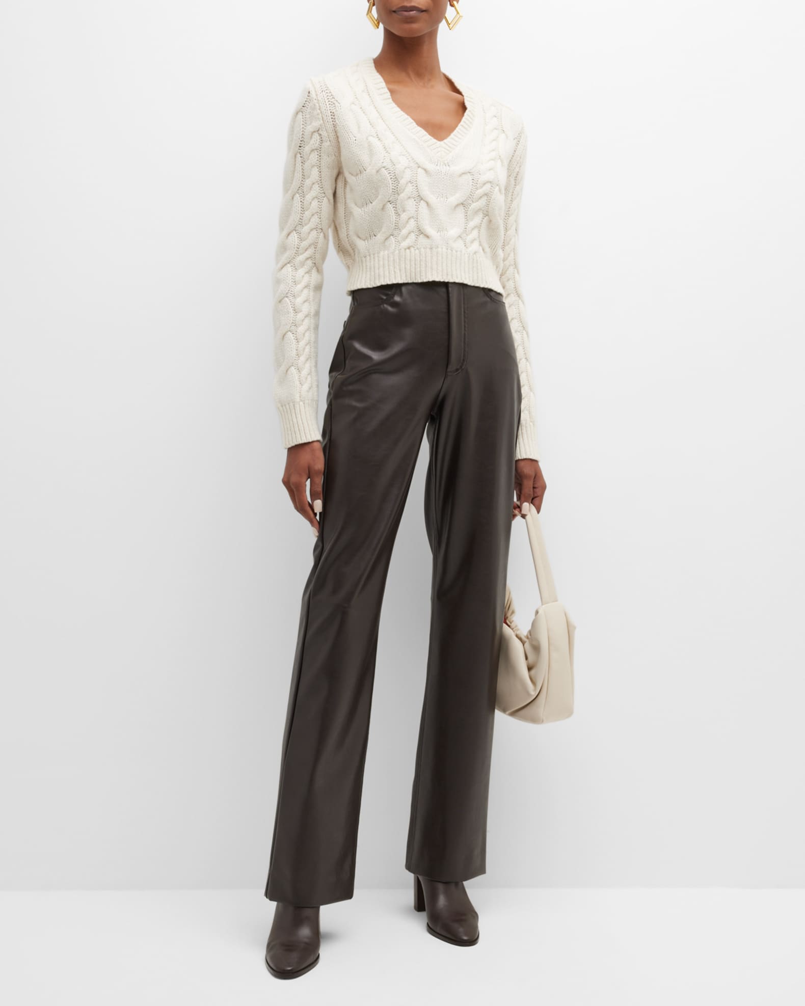 FRAME Cropped Cable-Knit Sweater | Neiman Marcus