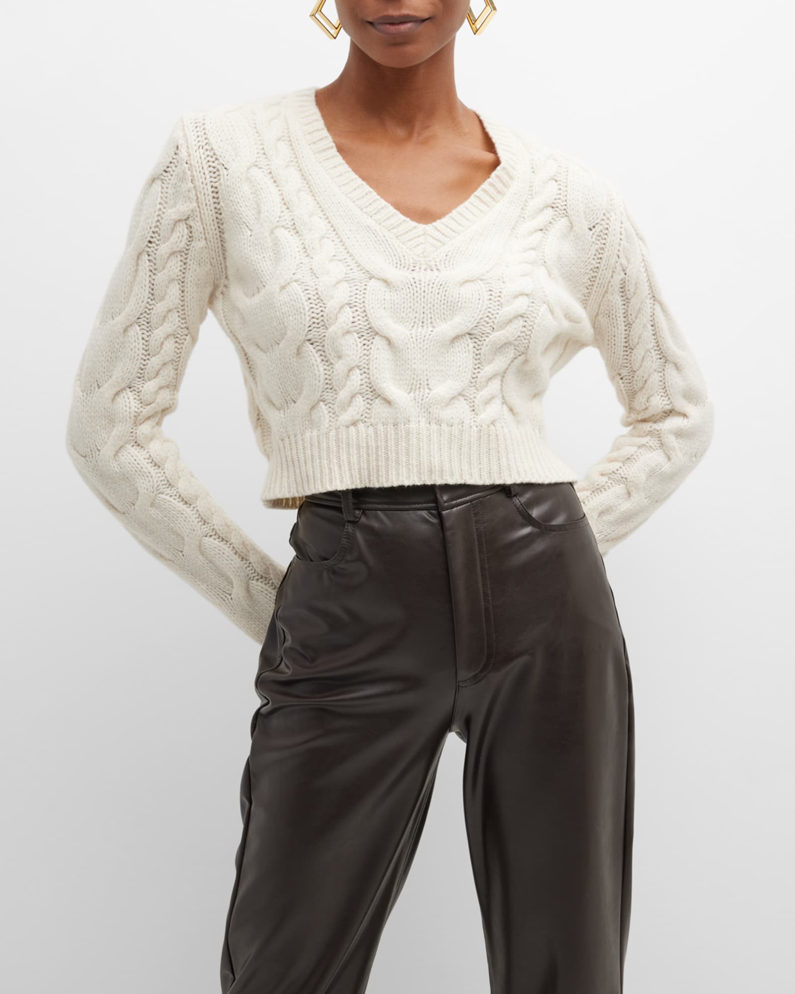 FRAME Cropped Cable-Knit Sweater | Neiman Marcus