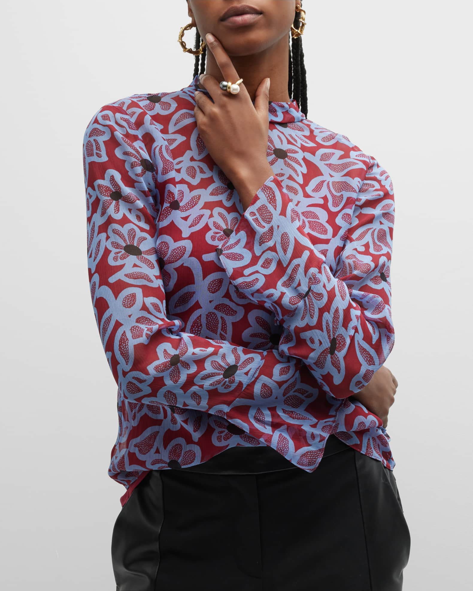 Rebecca Taylor Vera Fleur Mock-Neck Shell Blouse | Neiman Marcus