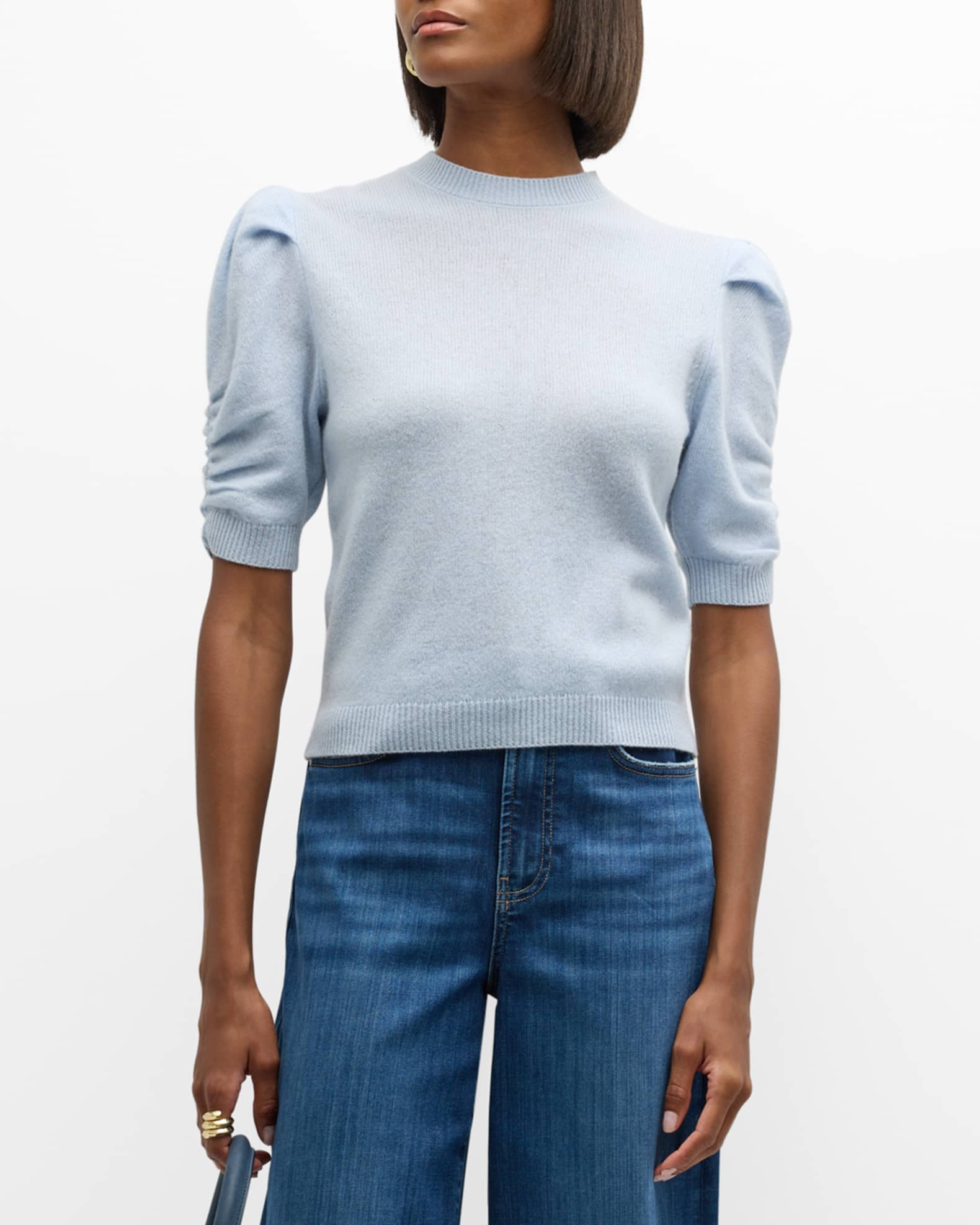 FRAME Ruched Cashmere-Wool Sweater | Neiman Marcus