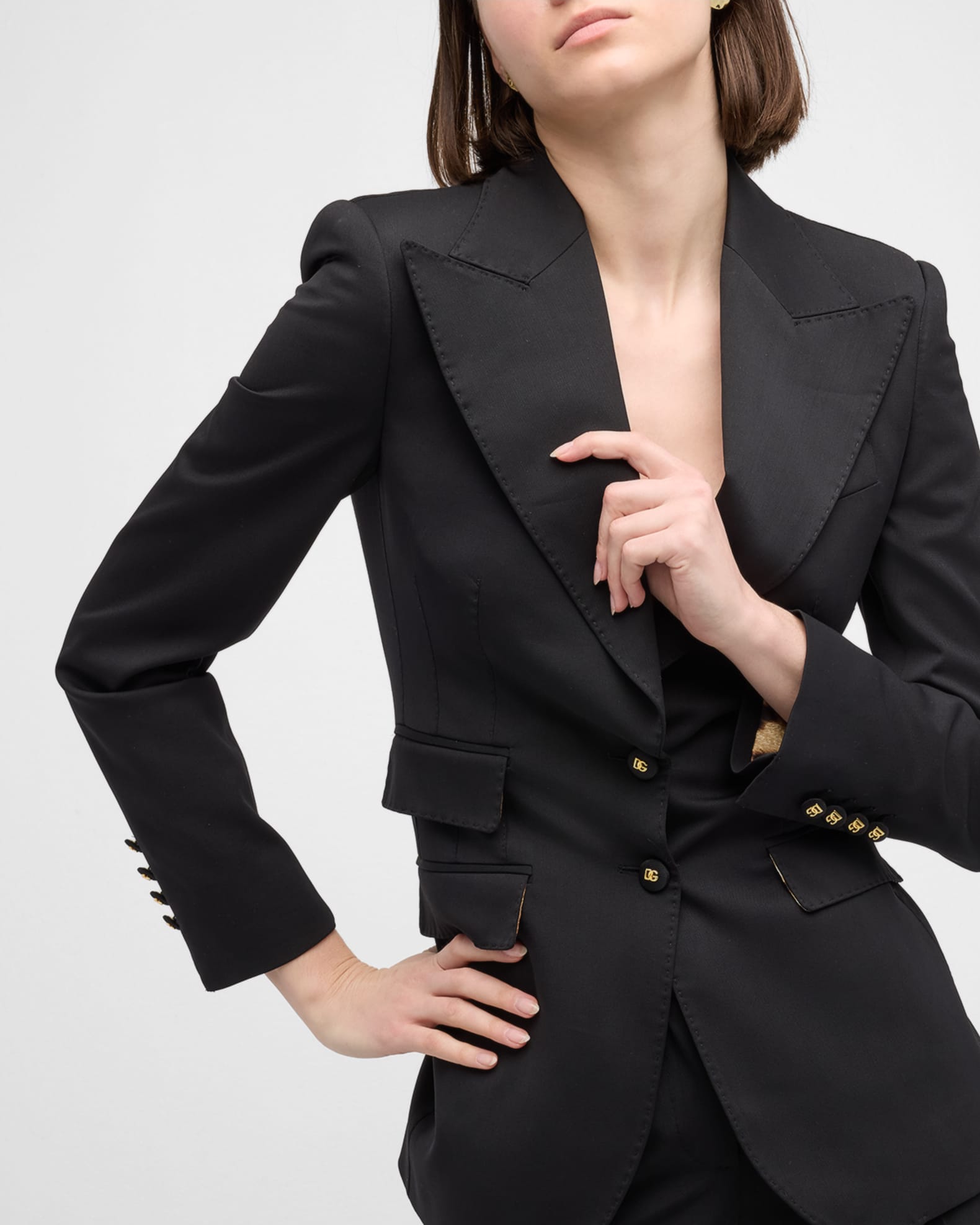 Dolce&Gabbana Wool Blazer Jacket w/ Button Detail | Neiman Marcus