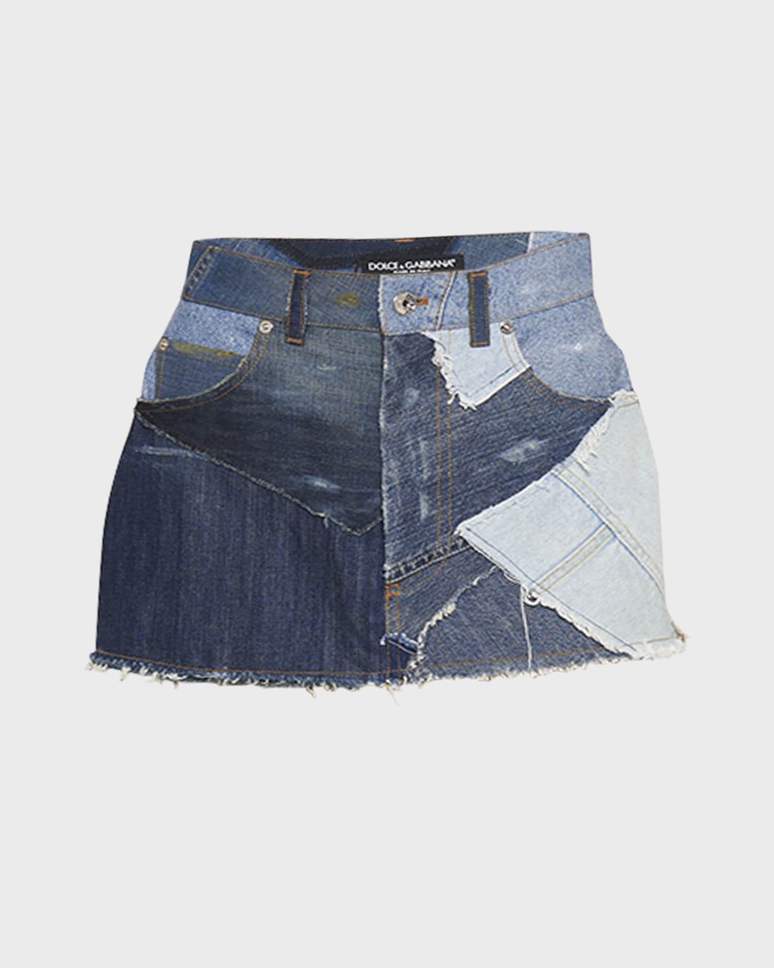 Dolce&Gabbana Patchwork Denim Mini Skirt | Neiman Marcus