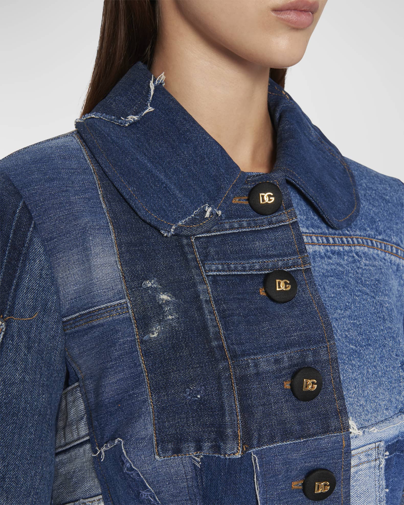 Dolce&Gabbana Patchwork Denim Top Coat | Neiman Marcus