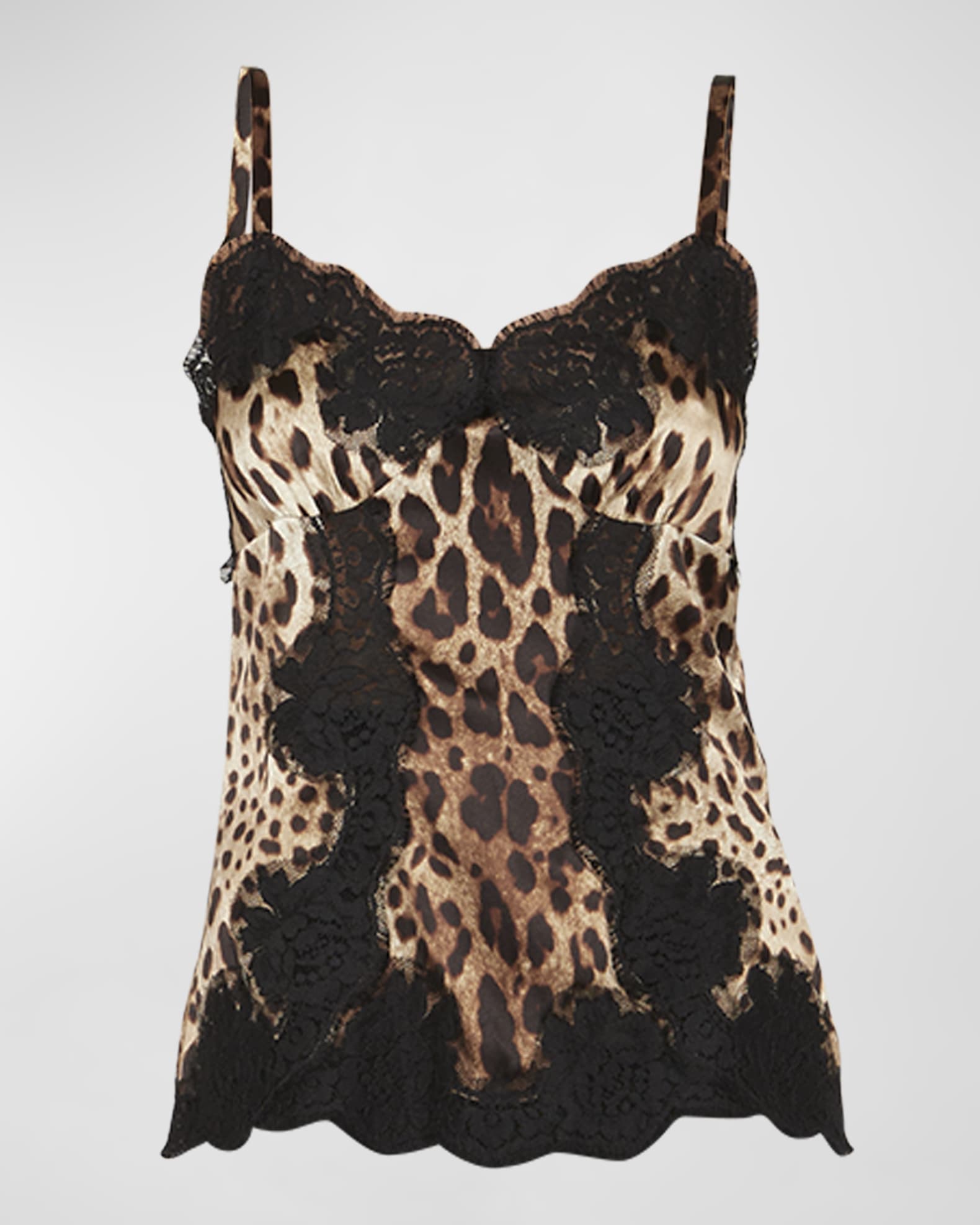 Dolce&Gabbana Leopard-Print Lace-Trim Silk Camisole Top | Neiman Marcus