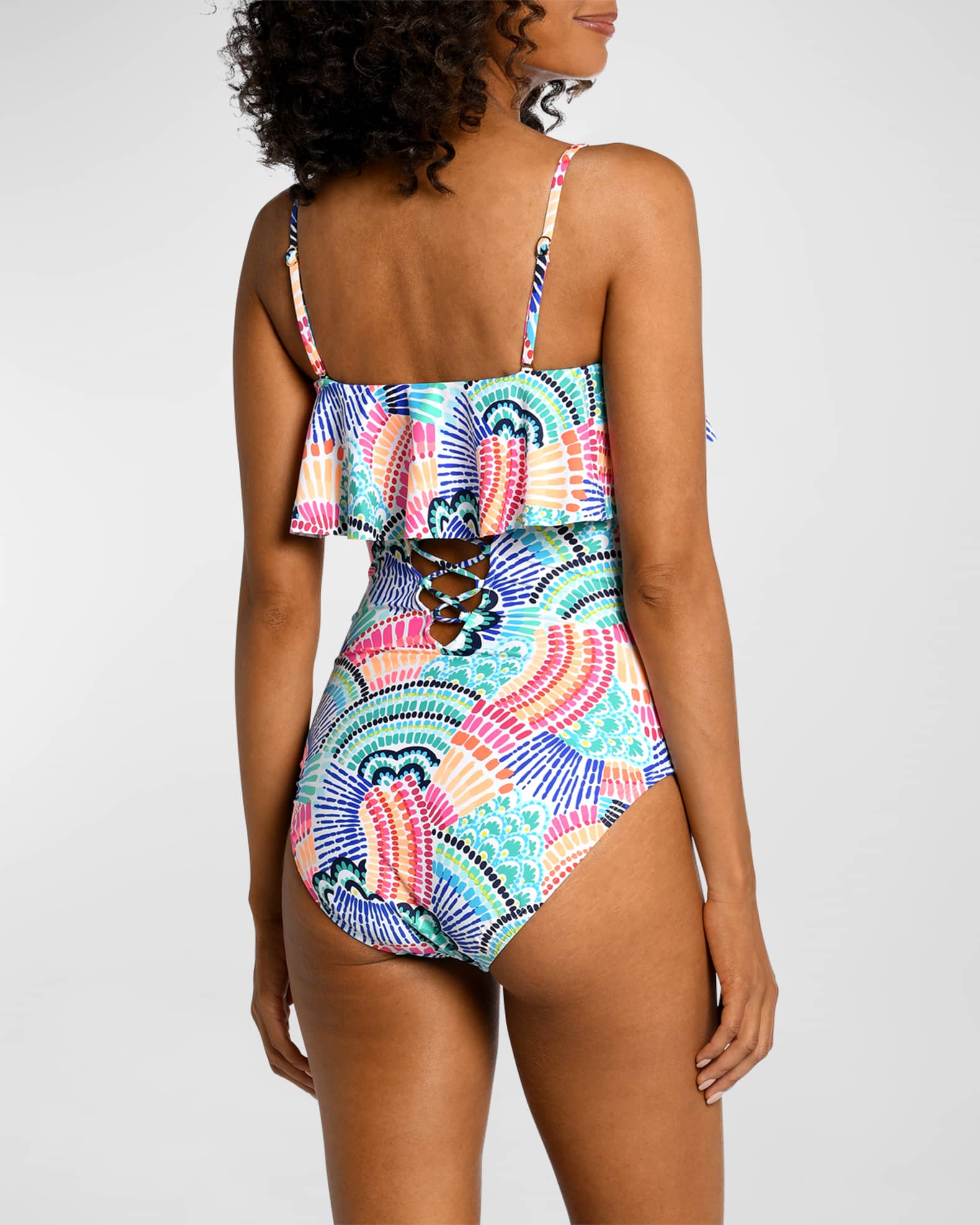 La Blanca Waves Ruffle Bandeau One-Piece Swimsuit | Neiman Marcus