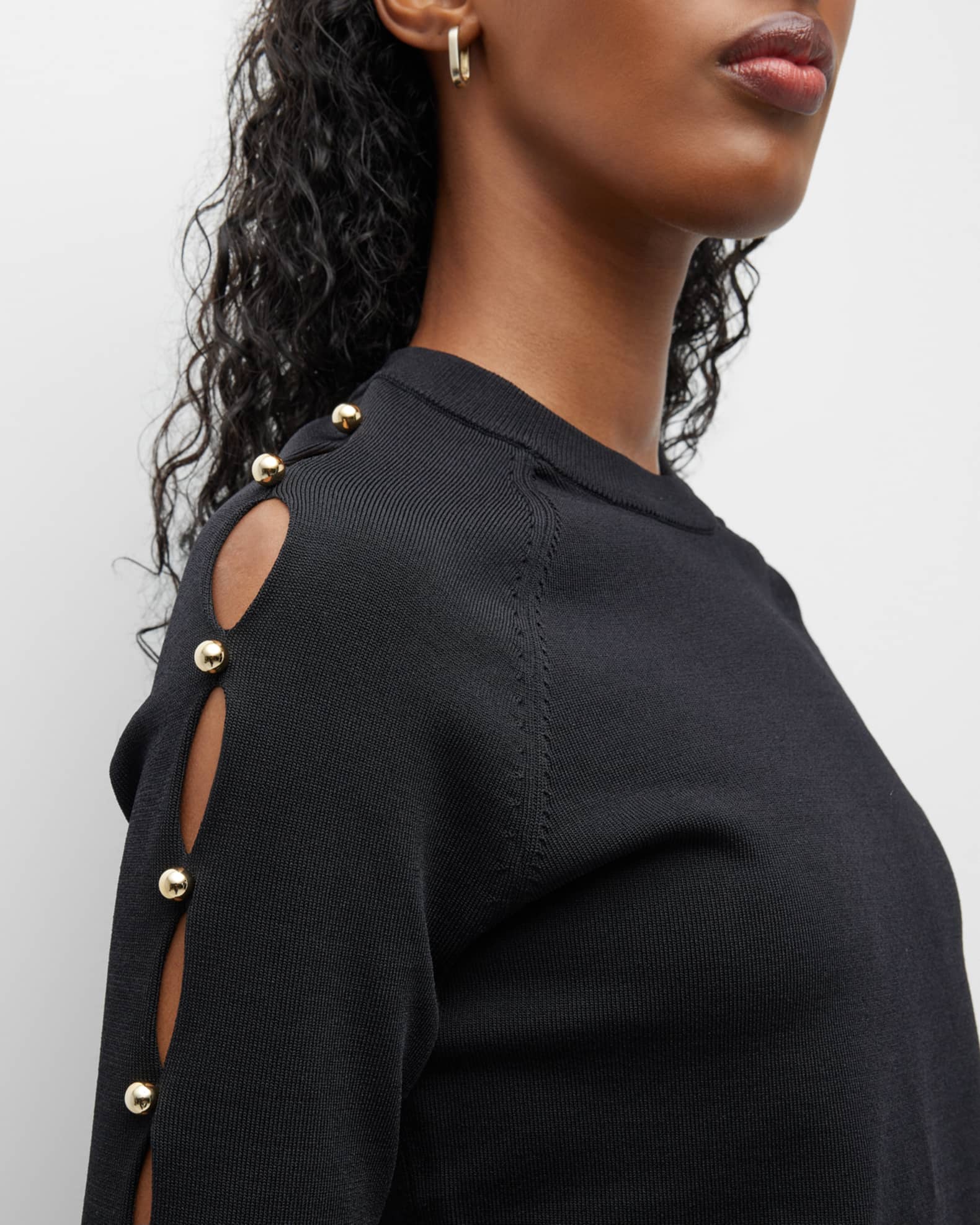 SIMKHAI Geneva Compact Rib Long-Sleeve Grommet Cutout Top | Neiman Marcus