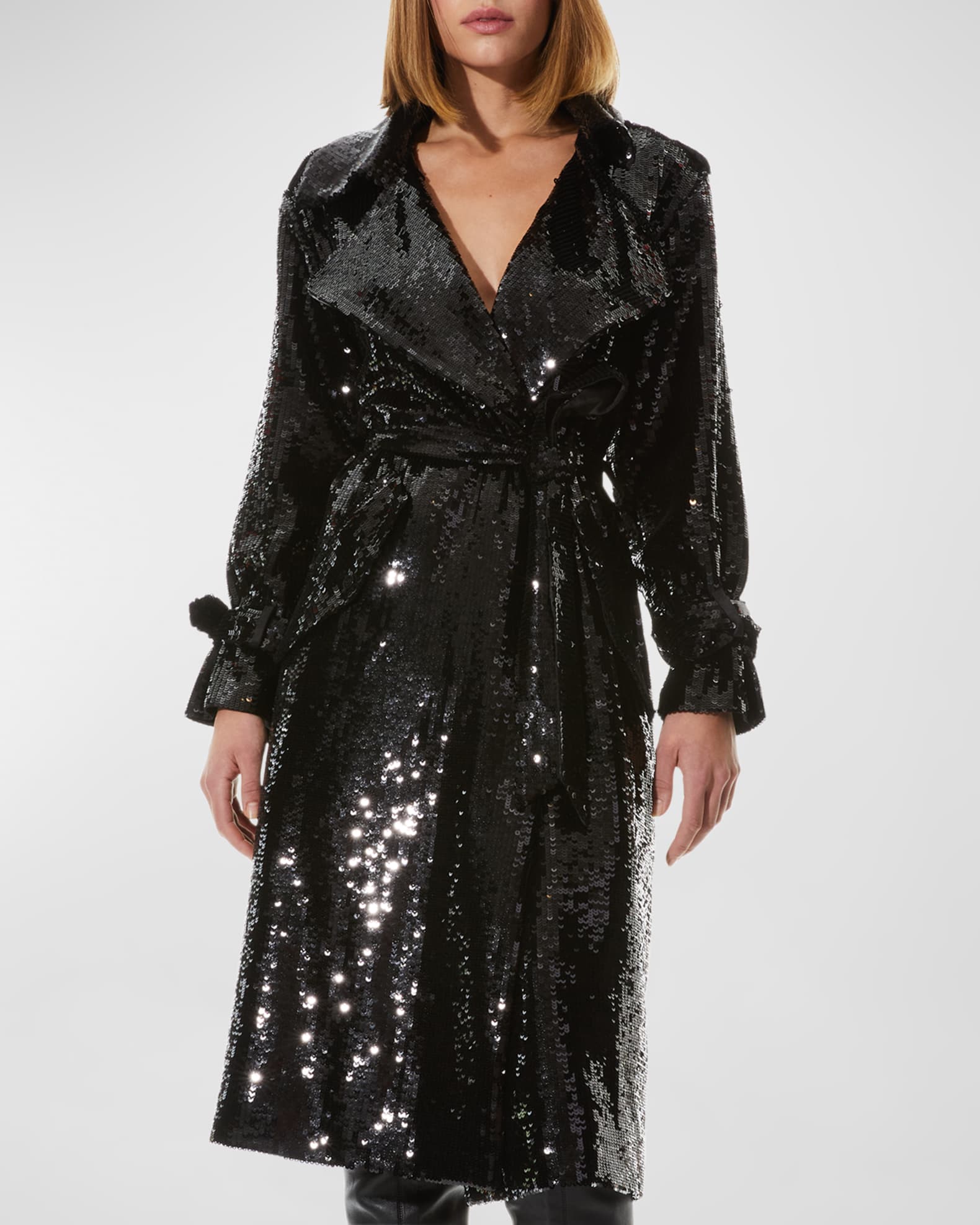 Alice + Olivia Nevada Embellished Drapey Trench Coat | Neiman Marcus