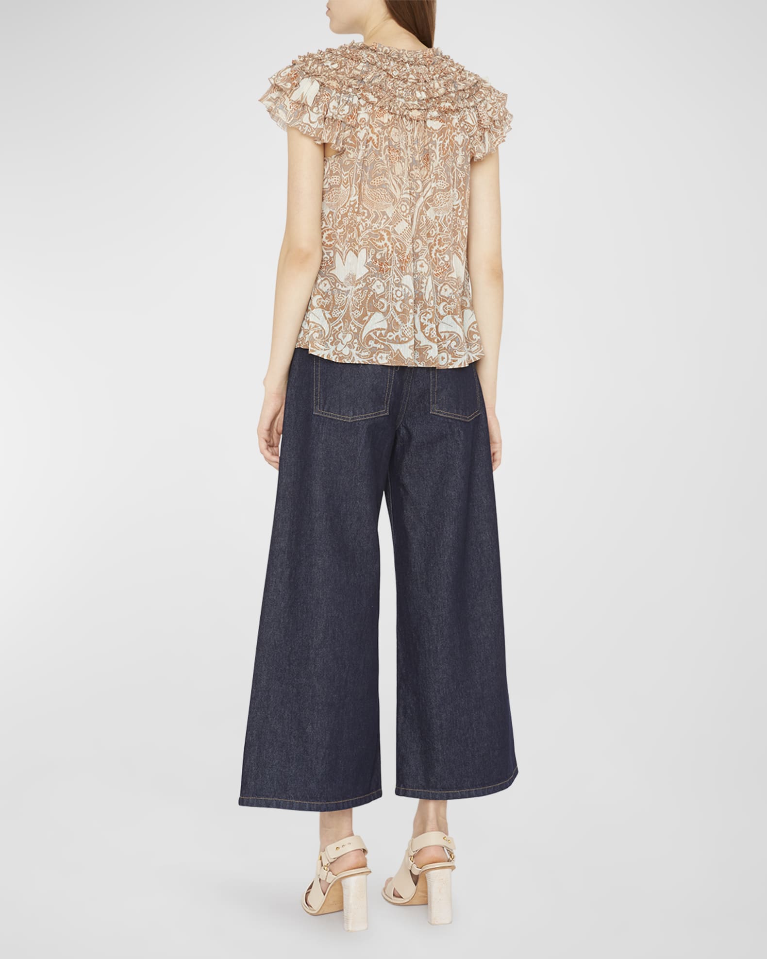 Ulla Johnson Signe Split-Neck Flutter-Sleeve Top | Neiman Marcus