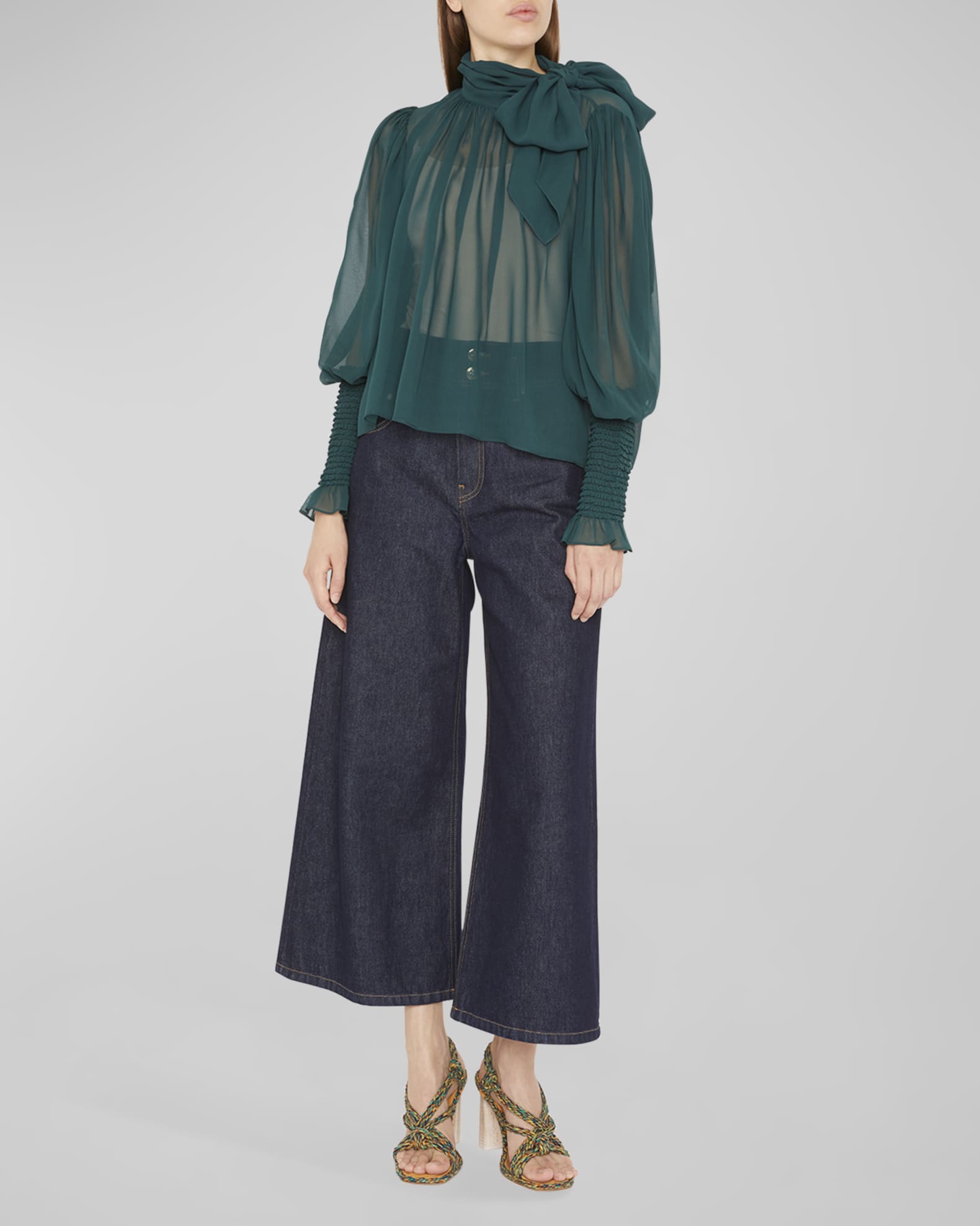 Ulla Johnson Lesli Side-Bow Sheer Silk Blouse | Neiman Marcus