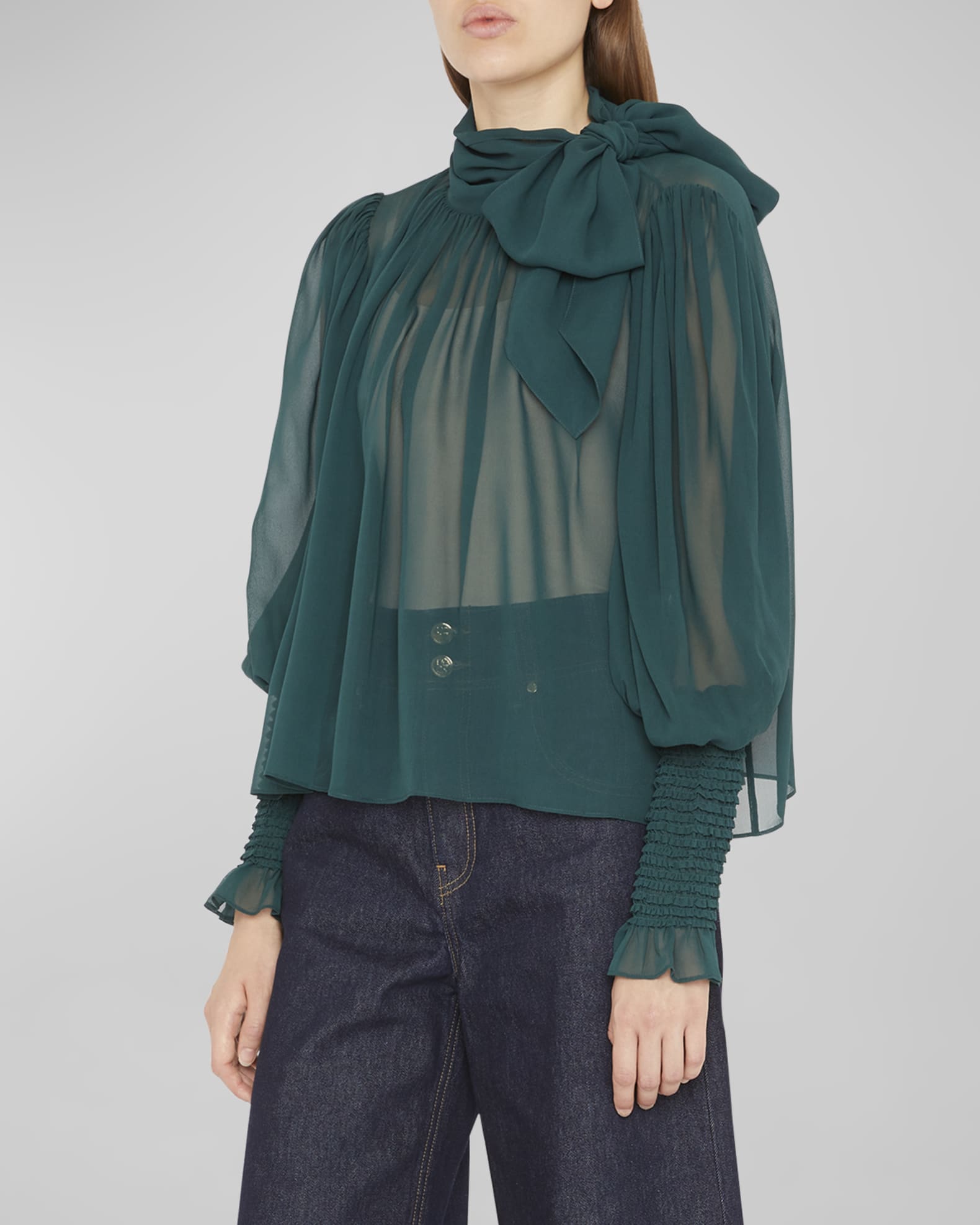 Ulla Johnson Lesli Side-Bow Sheer Silk Blouse | Neiman Marcus