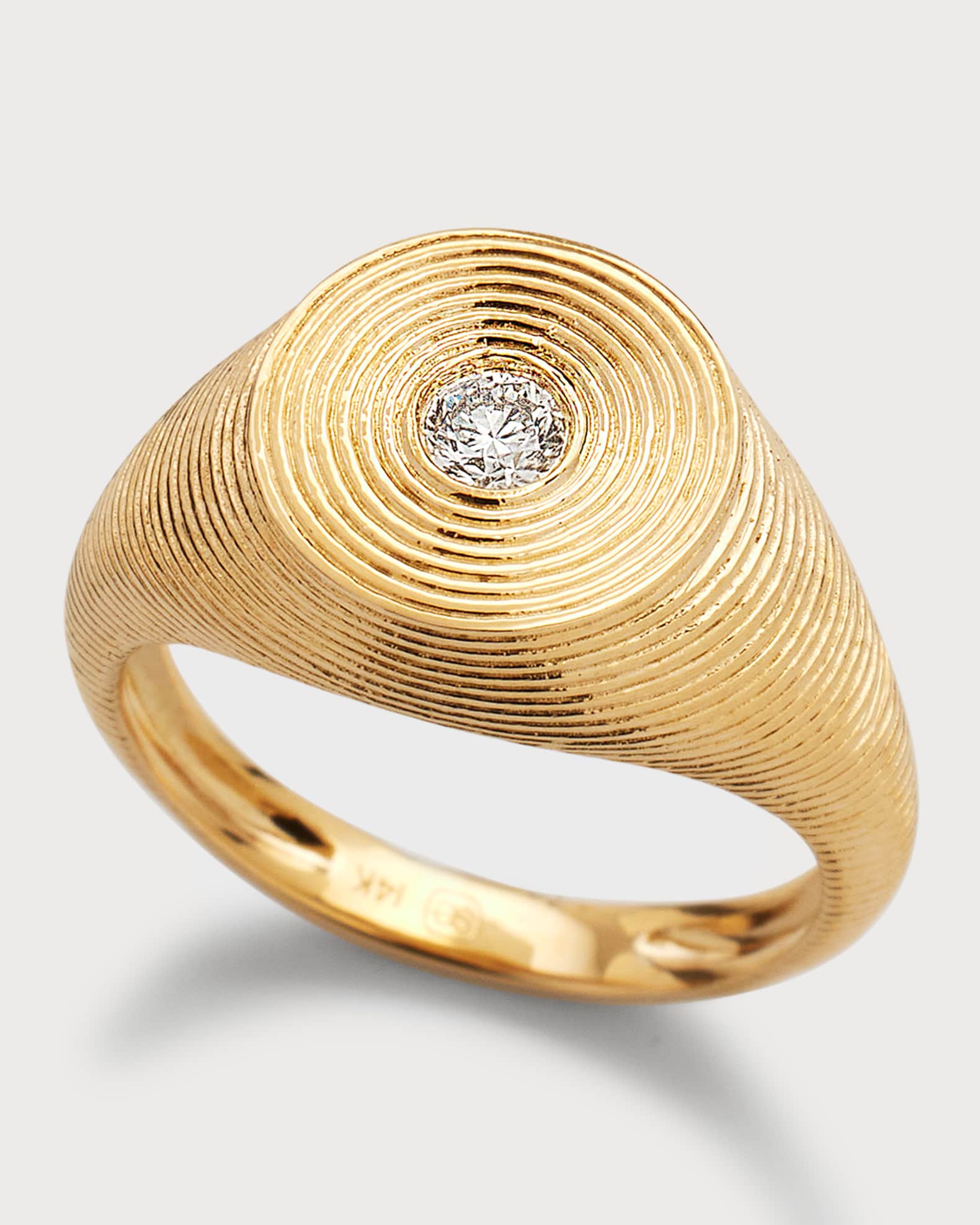 Sydney Evan 14K Gold Round Diamond Fluted Signet Ring | Neiman Marcus