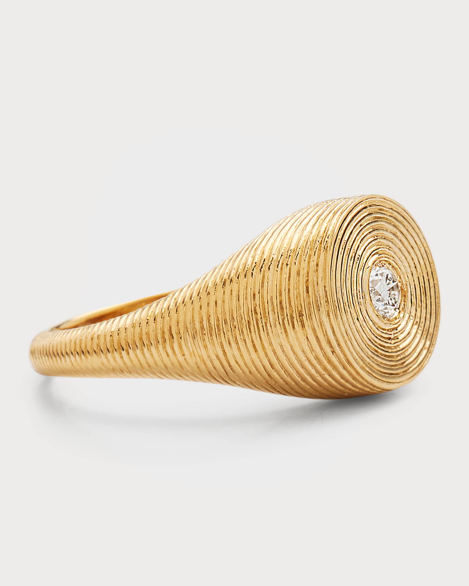 Sydney Evan 14K Gold Round Diamond Fluted Signet Ring | Neiman Marcus