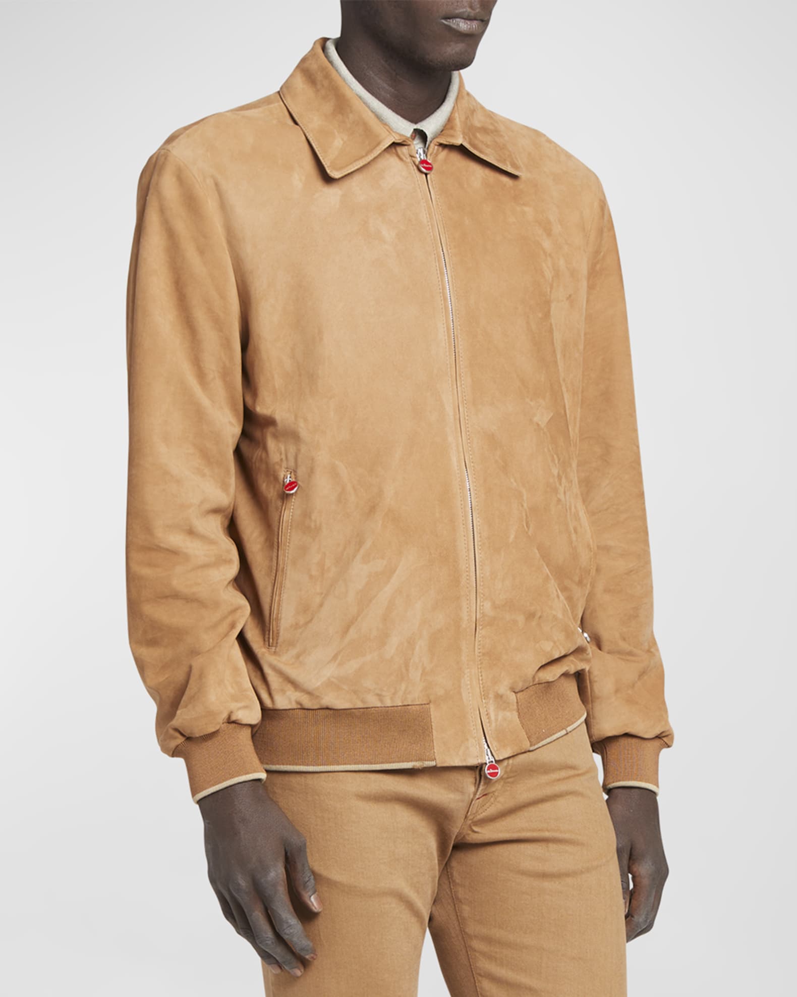 Kiton Men's Suede Full-Zip Bomber Jacket | Neiman Marcus