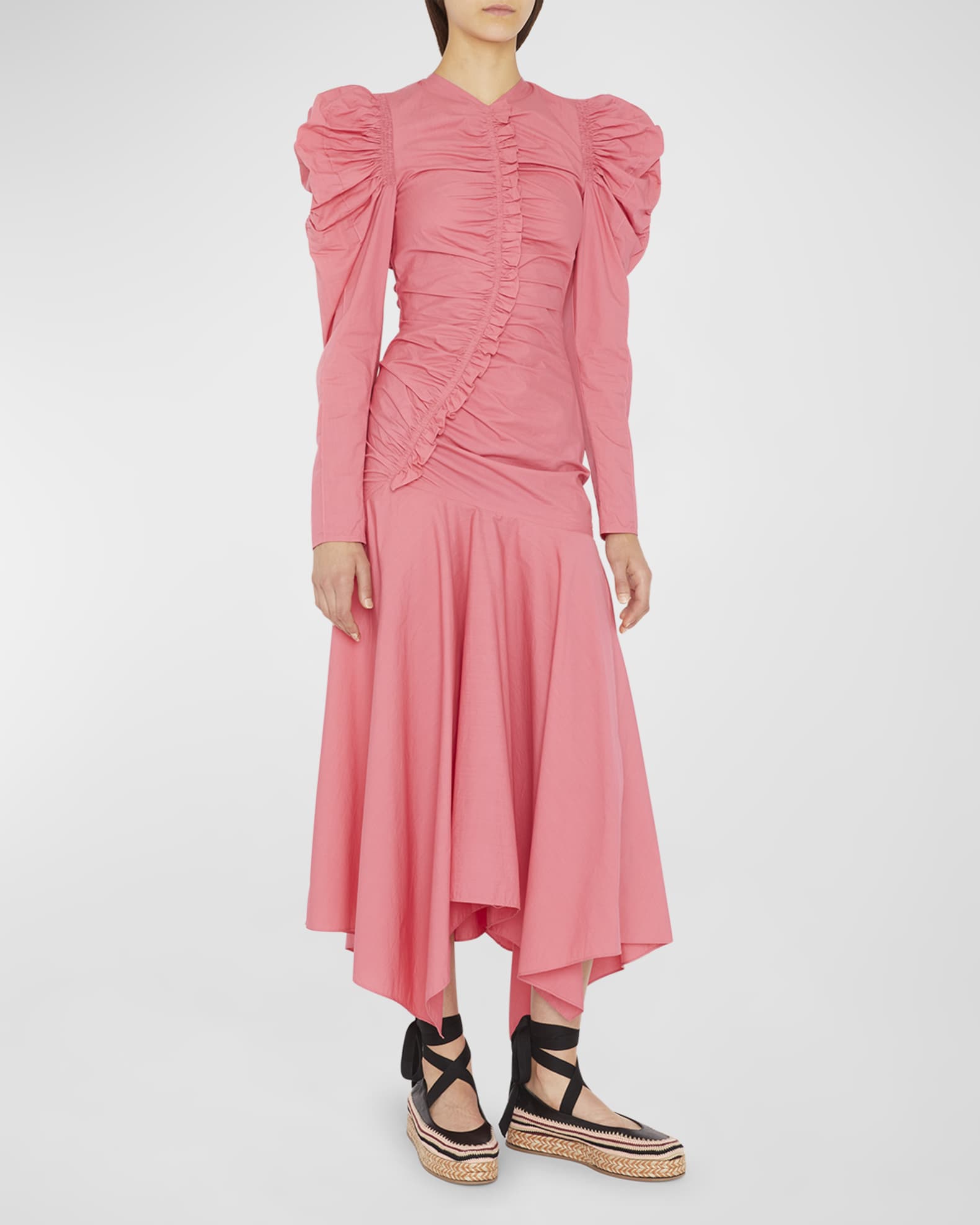 Ulla Johnson Priyanka Gathered Ruffle Midi Dress | Neiman Marcus