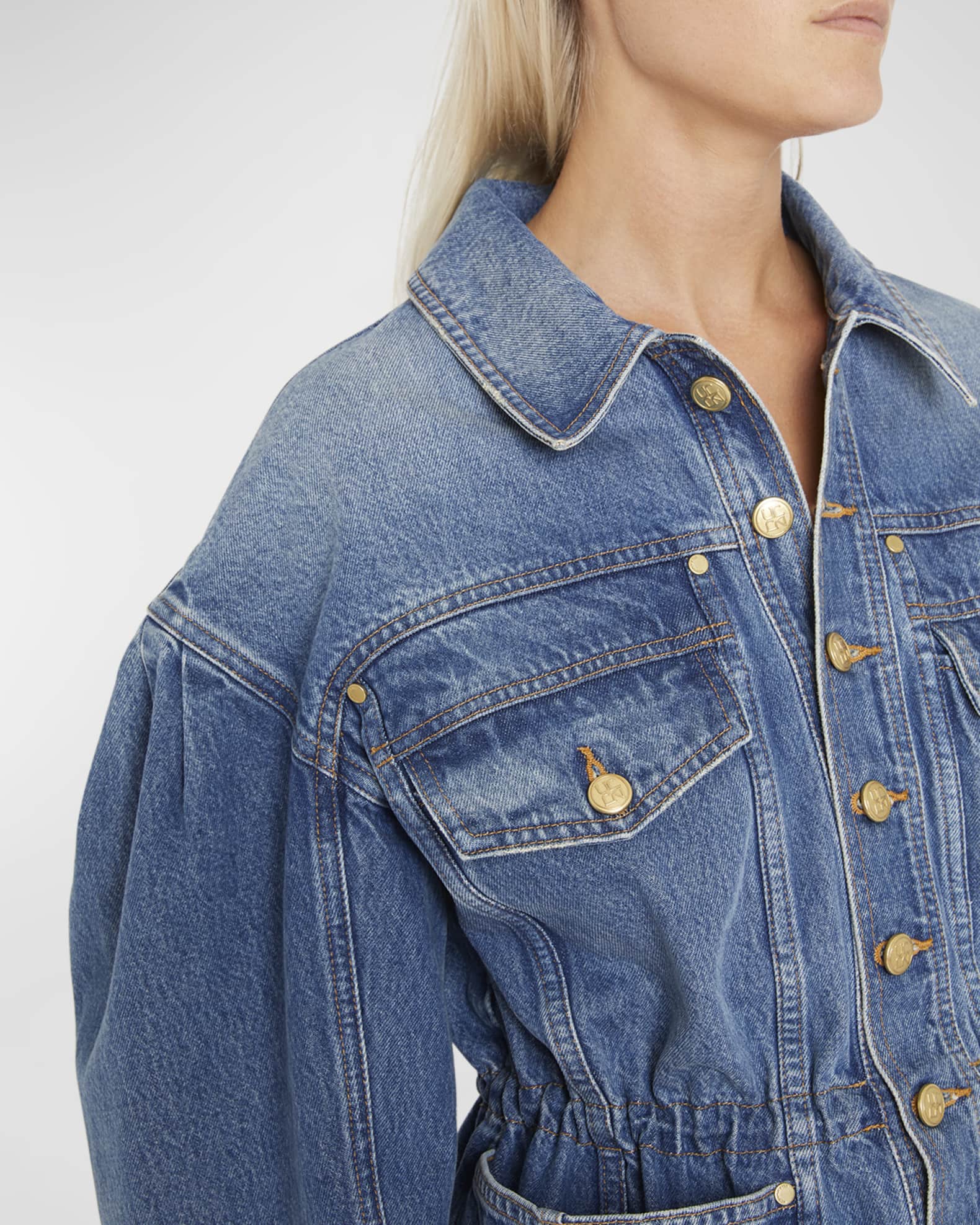 Ulla Johnson Odette Cinched-Waist Denim Jacket | Neiman Marcus