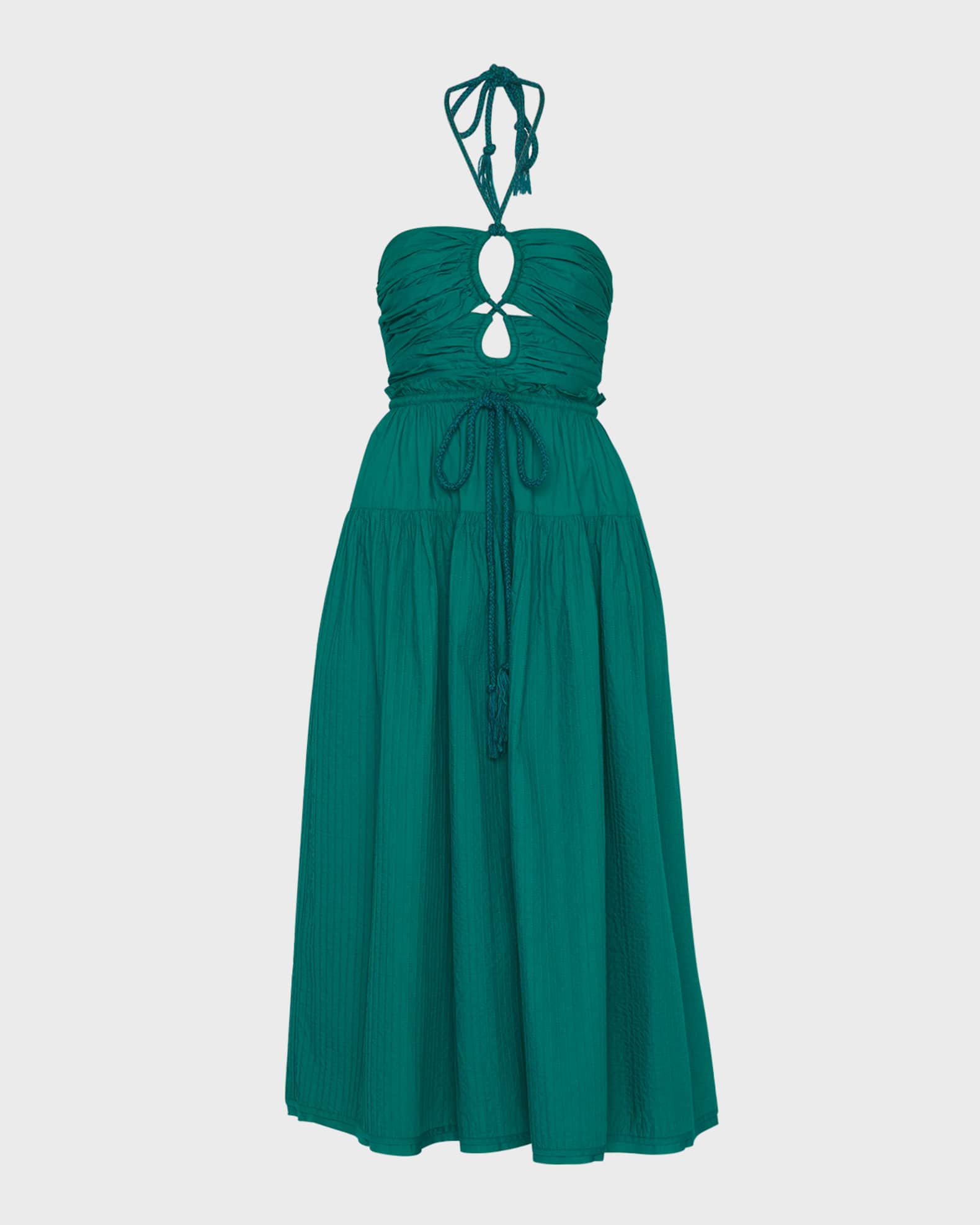 Ulla Johnson Emmaline Halter Pintuck Poplin Midi Dress | Neiman Marcus