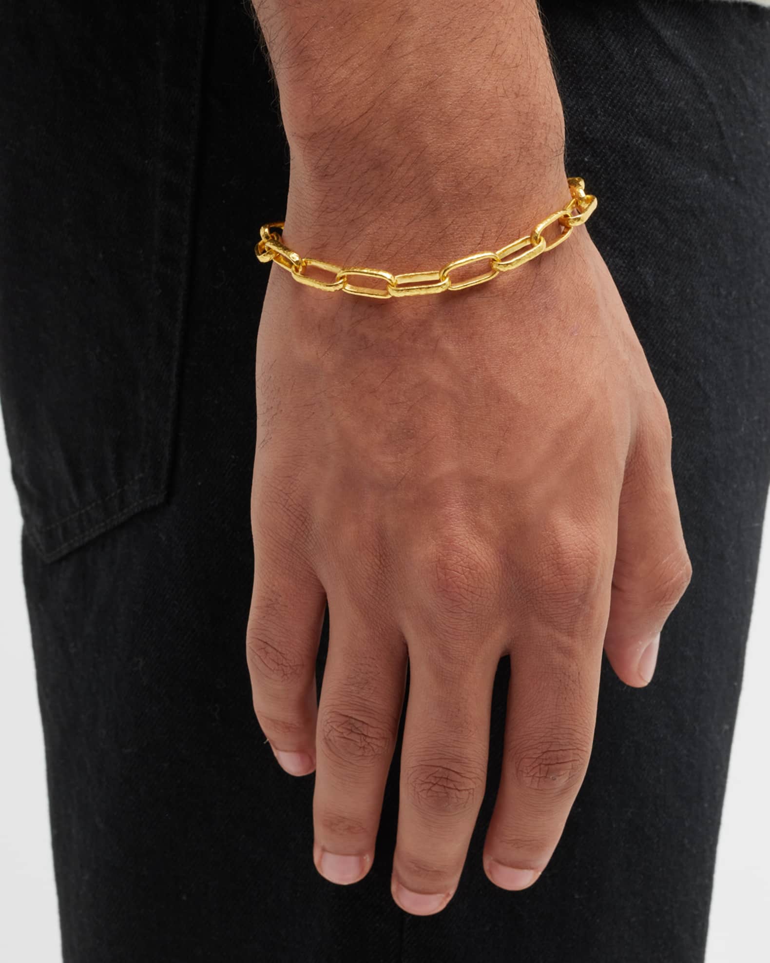 Gurhan Men's Hammered 24K Gold Cable Chain Bracelet | Neiman Marcus