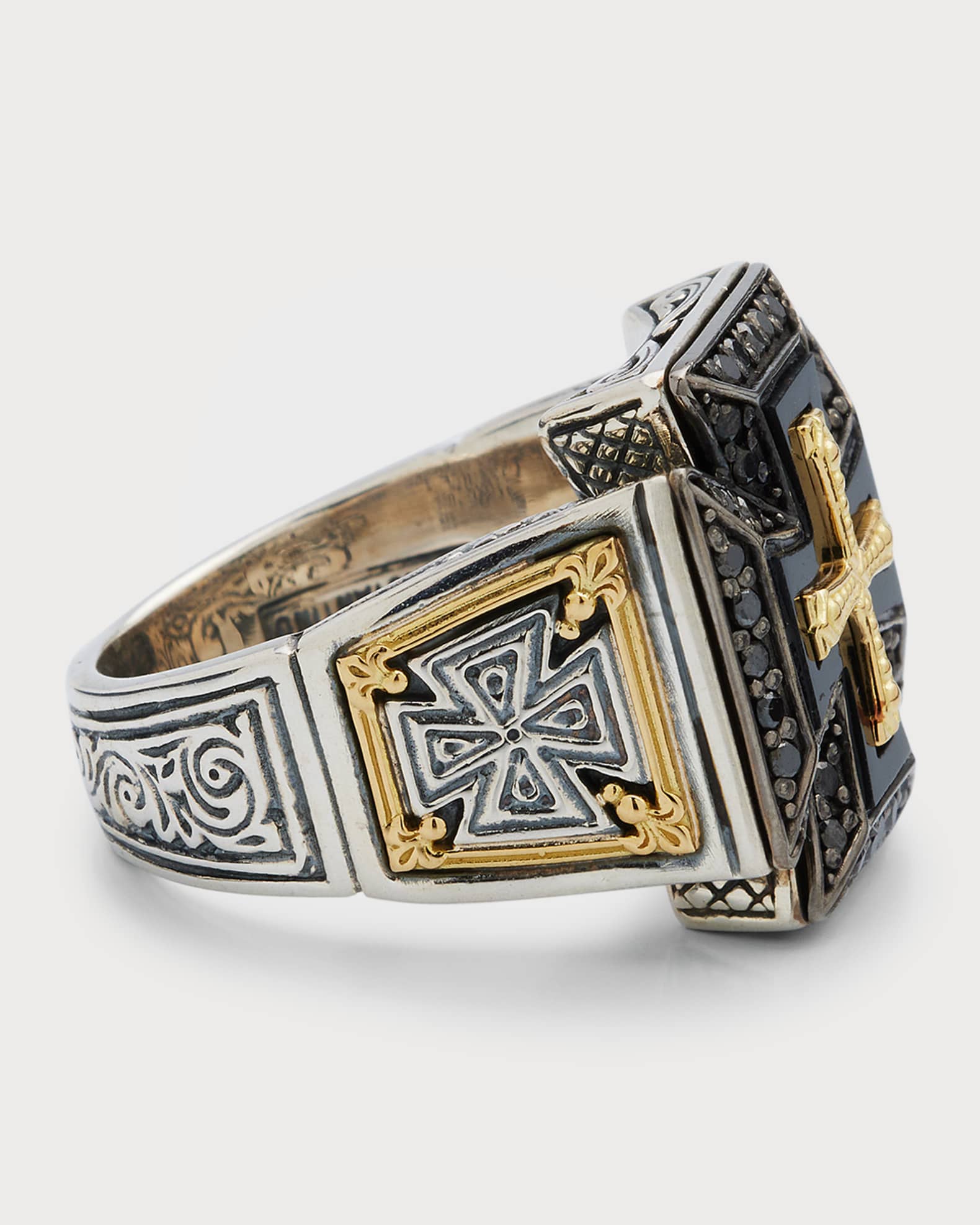 Konstantino Men's Black Diamond and Onyx Two-Tone Cross Ring | Neiman ...