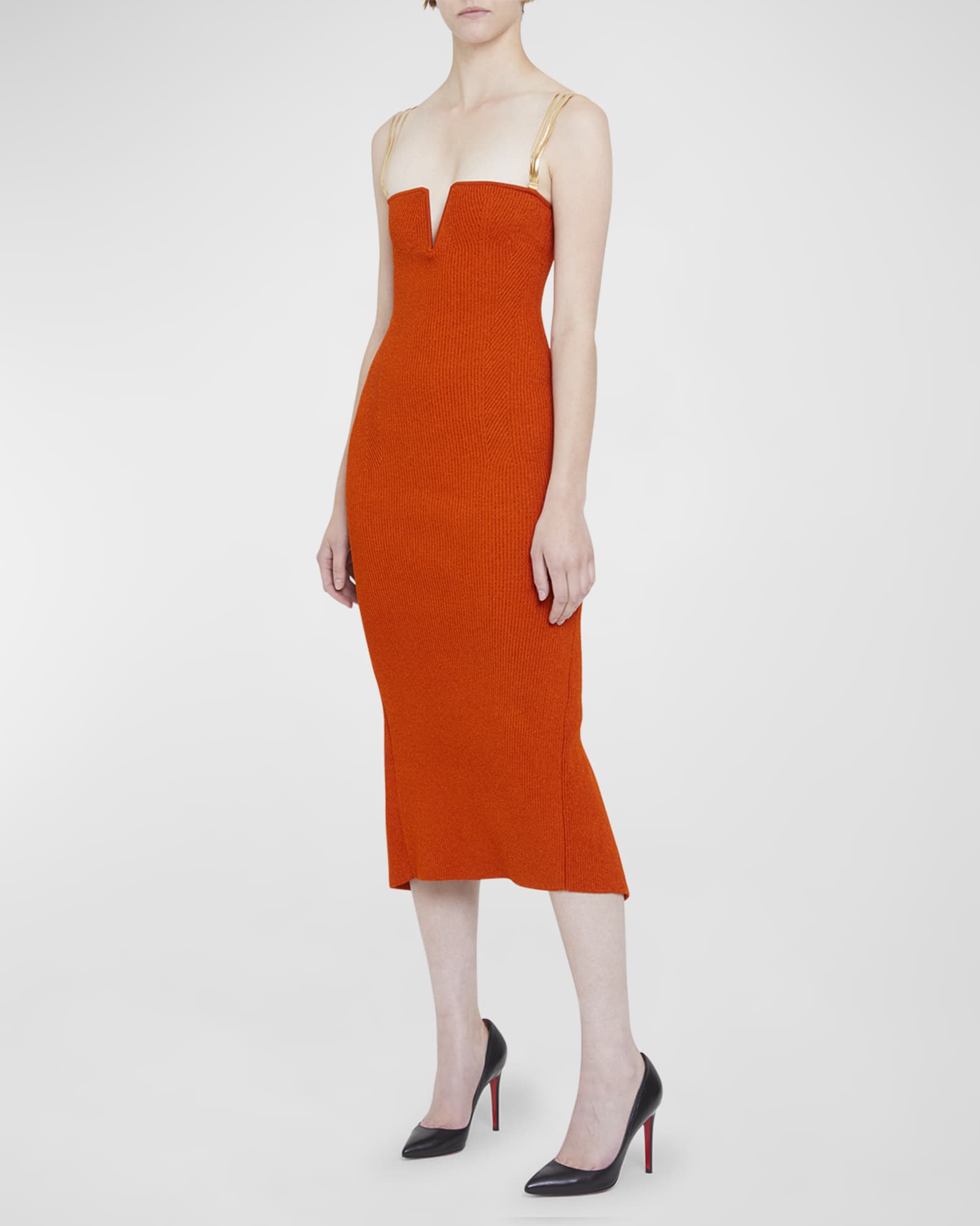 Galvan Galvanized Ophelia Chain-Strappy Midi Dress | Neiman Marcus