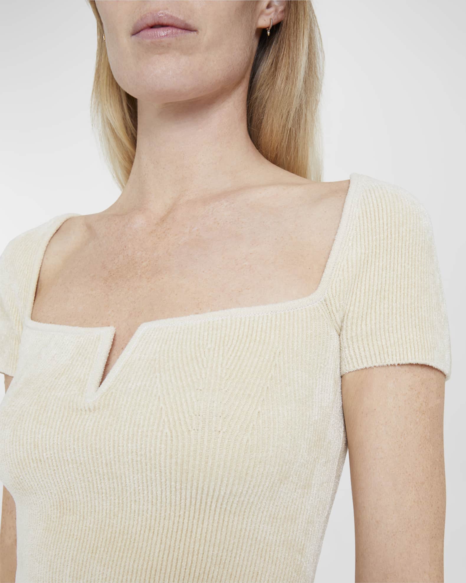 Galvan Freya Square-Neck Velvet Rib Top | Neiman Marcus