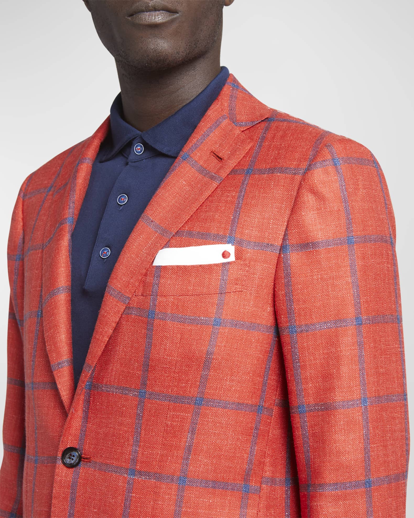 Kiton Men's Windowpane Wool-Silk Sport Coat | Neiman Marcus