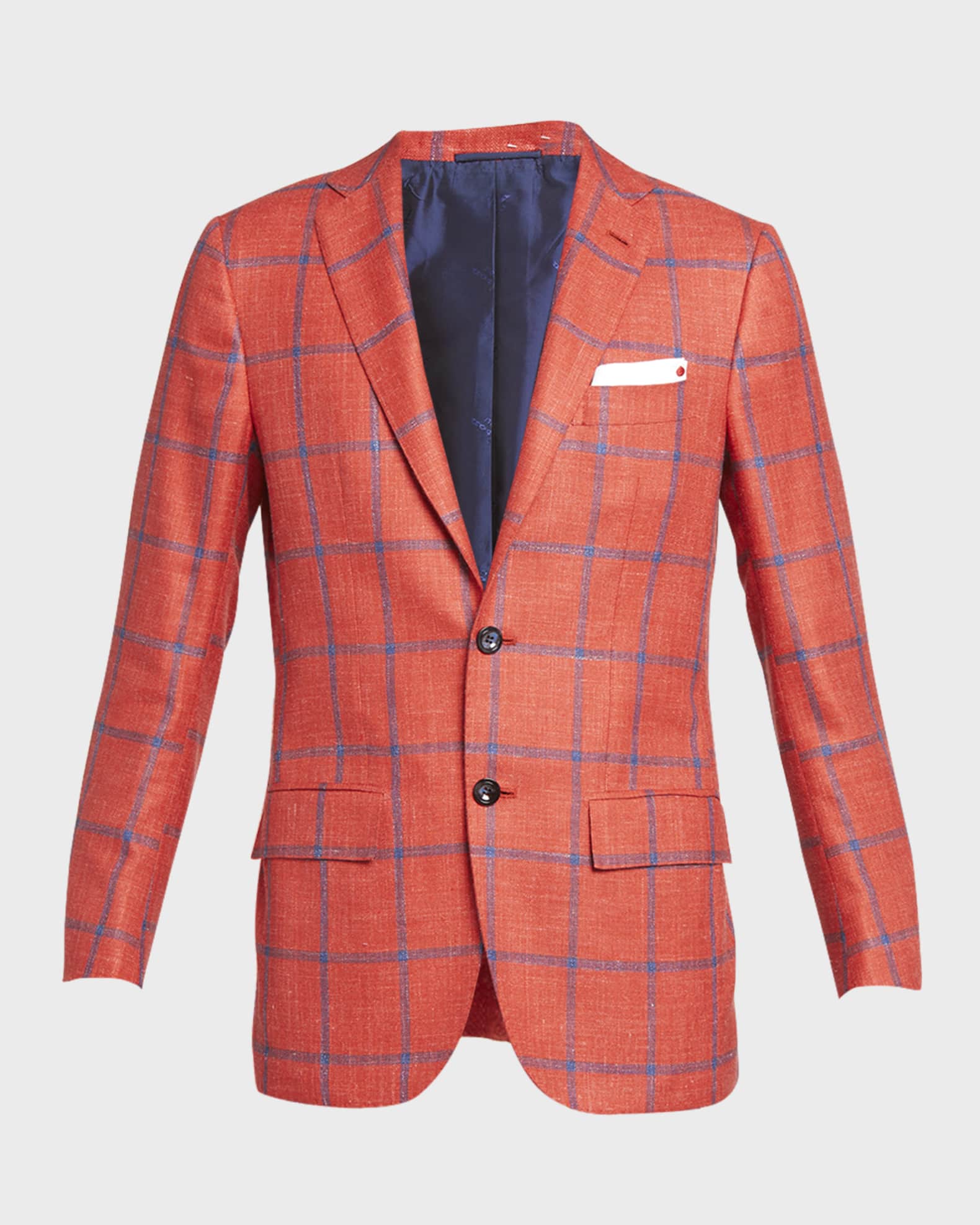 Kiton Men's Windowpane Wool-Silk Sport Coat | Neiman Marcus