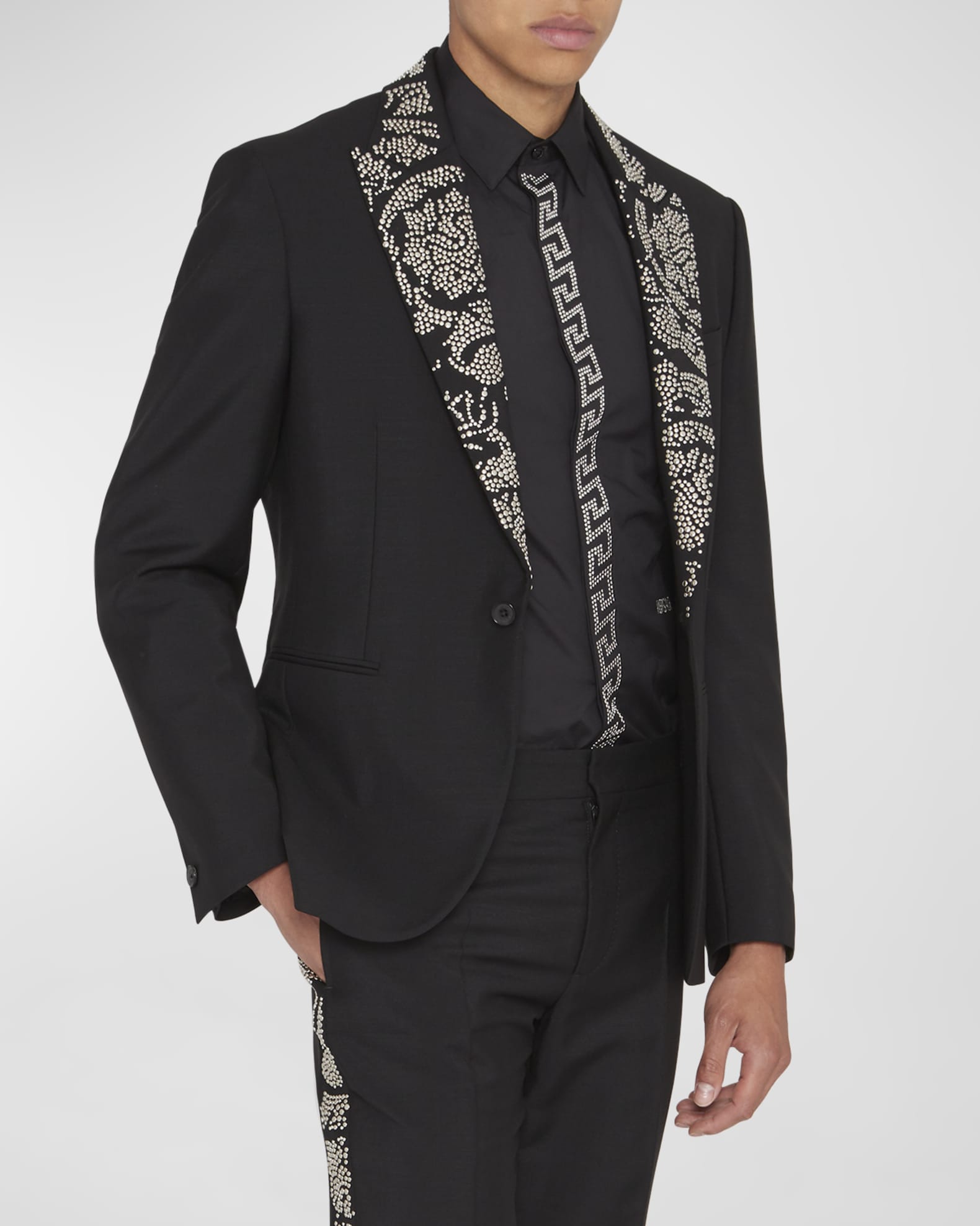 Versace Men's Barocco Studded-Lapel Tuxedo Jacket | Neiman Marcus