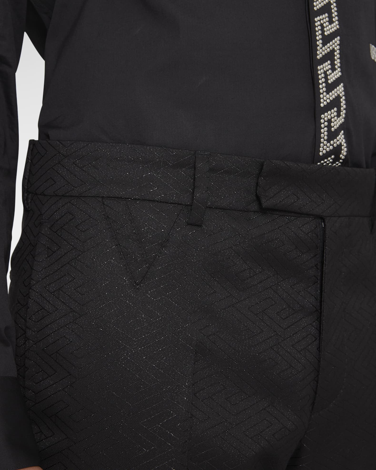 Versace Men's Lurex Greca Monogram Tuxedo Pants | Neiman Marcus